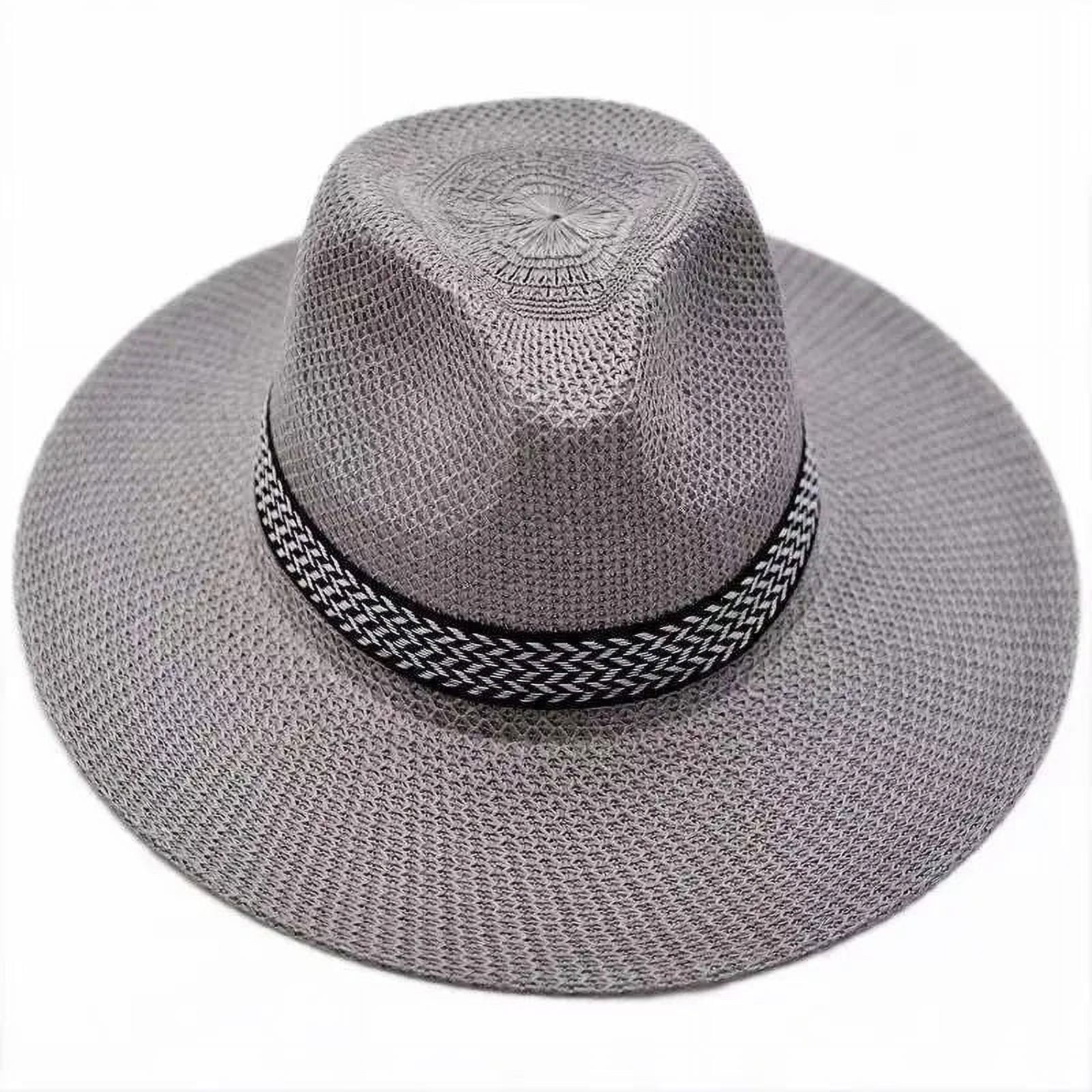 Women's Light Gray Straw Sun Hat - Wide Brim Beach Hat with UPF 50+ UV ...