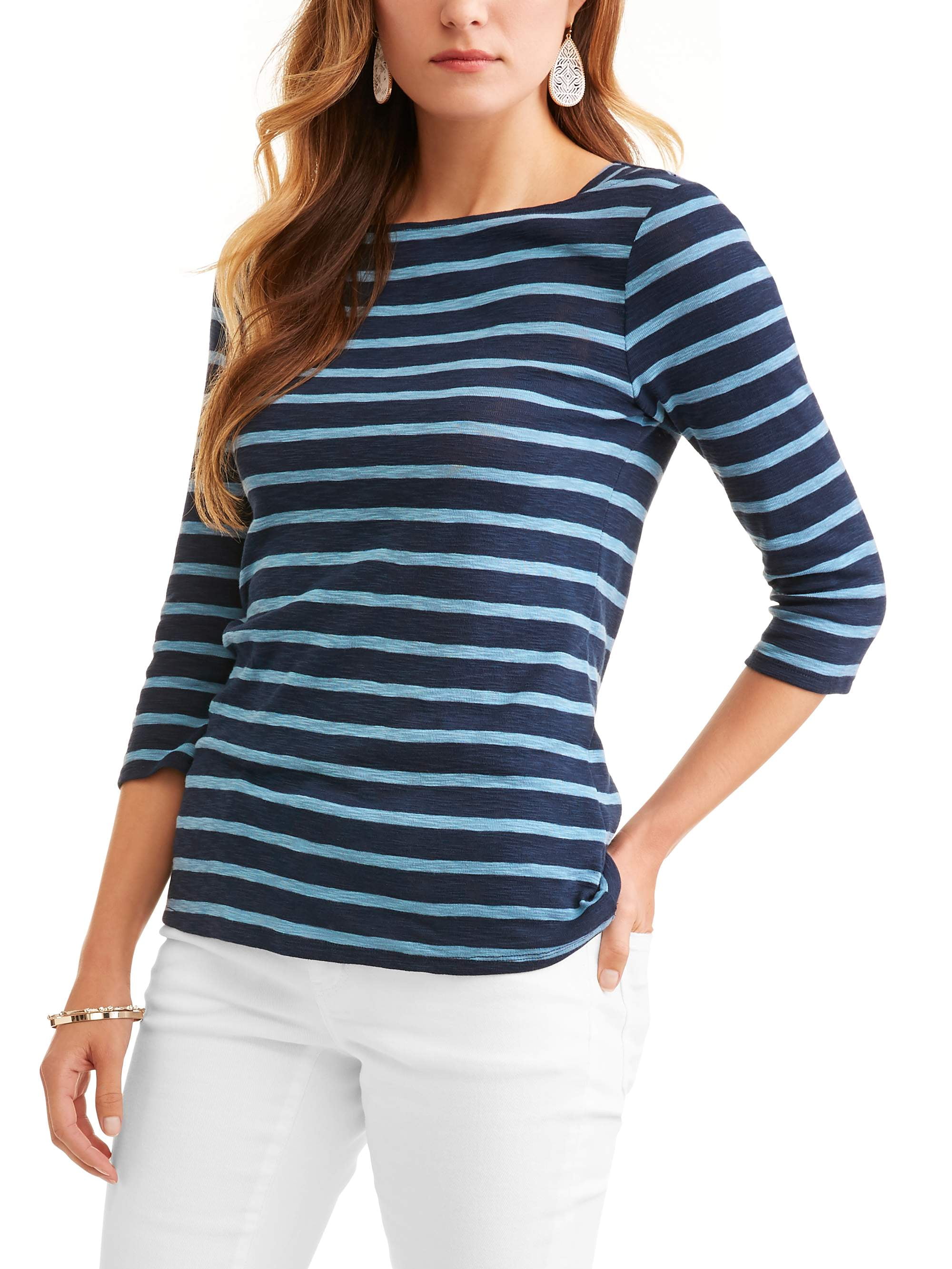 Time and Tru women's Boatneck 3/4 Sleeve T-Shirt - Versatile - Walmart.com