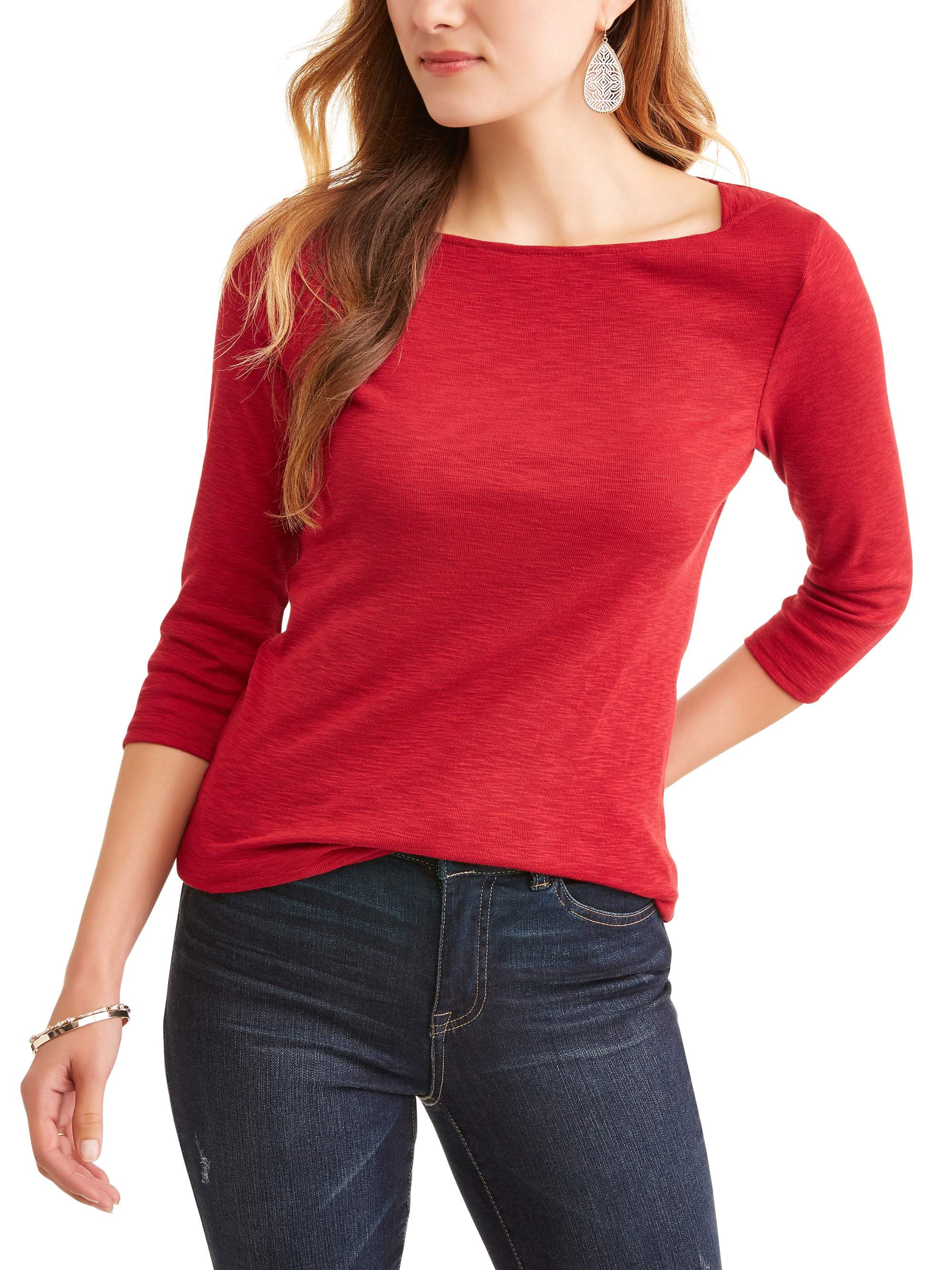 Women's Lightweight Boatneck 3/4 Sleeve T-Shirt - Walmart.com