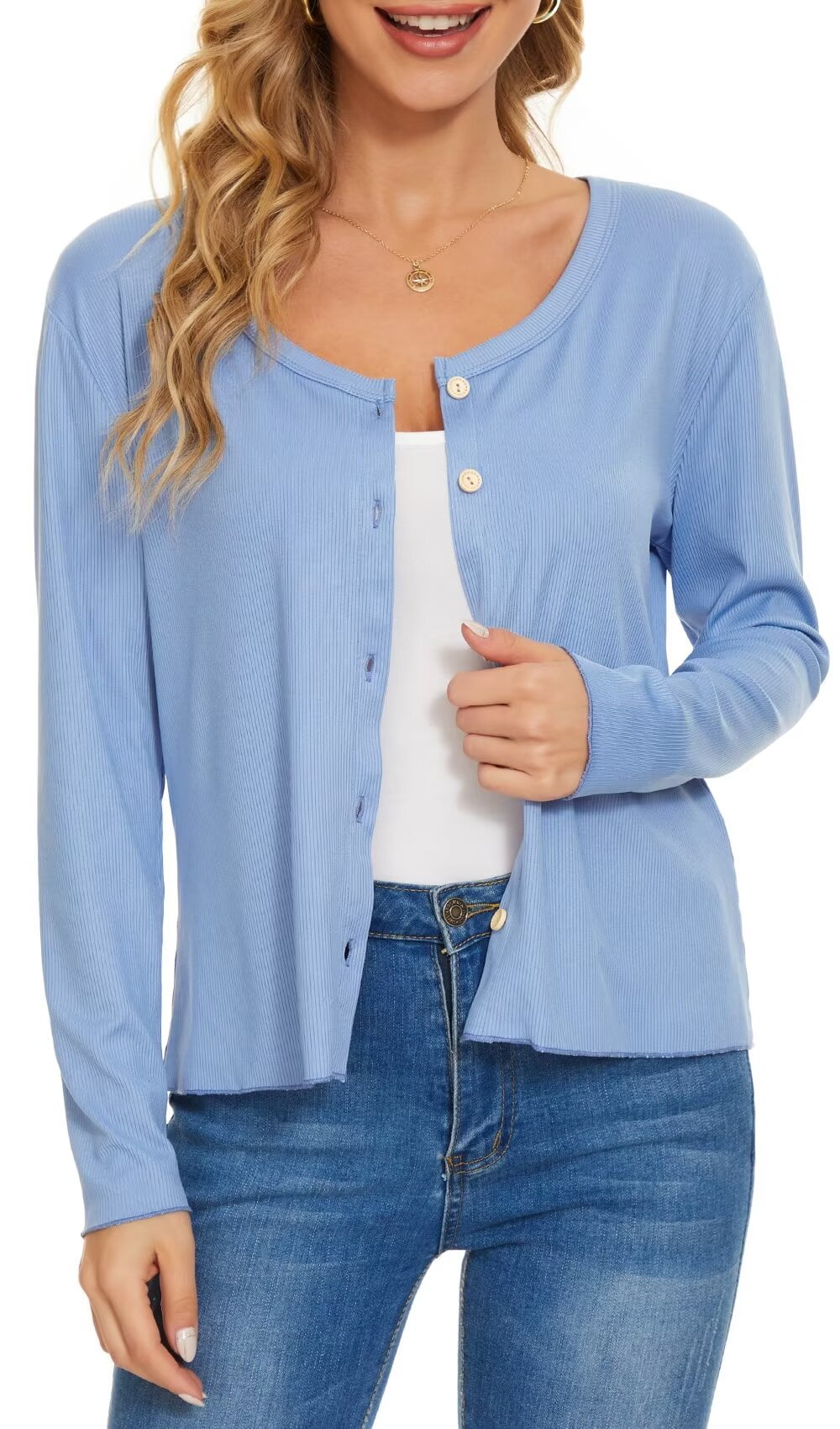 Women's Lightweight Cardigan Sweater Long Sleeve Crewneck Button Down ...