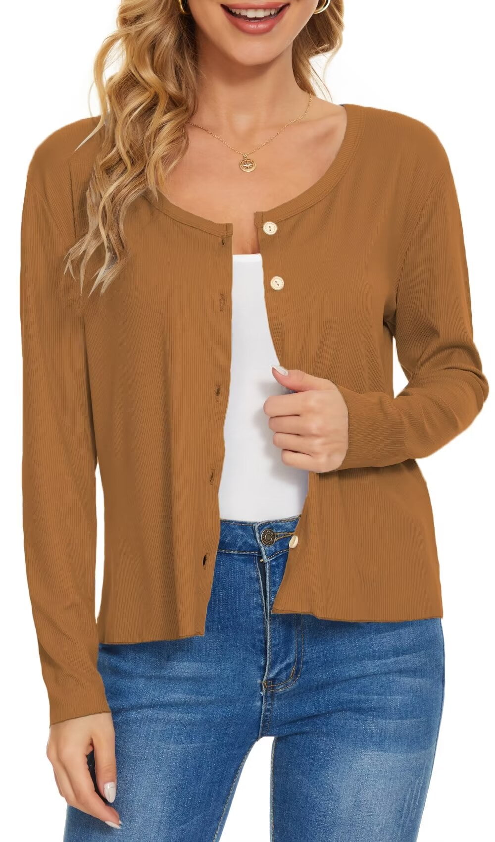 Women's Lightweight Cardigan Sweater Long Sleeve Crewneck Button Down ...