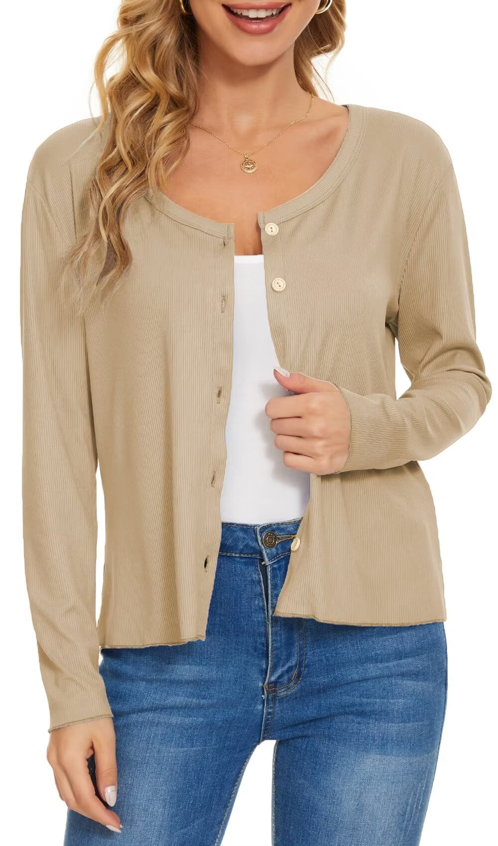 Women's Lightweight Cardigan Sweater Long Sleeve Crewneck Button Down ...