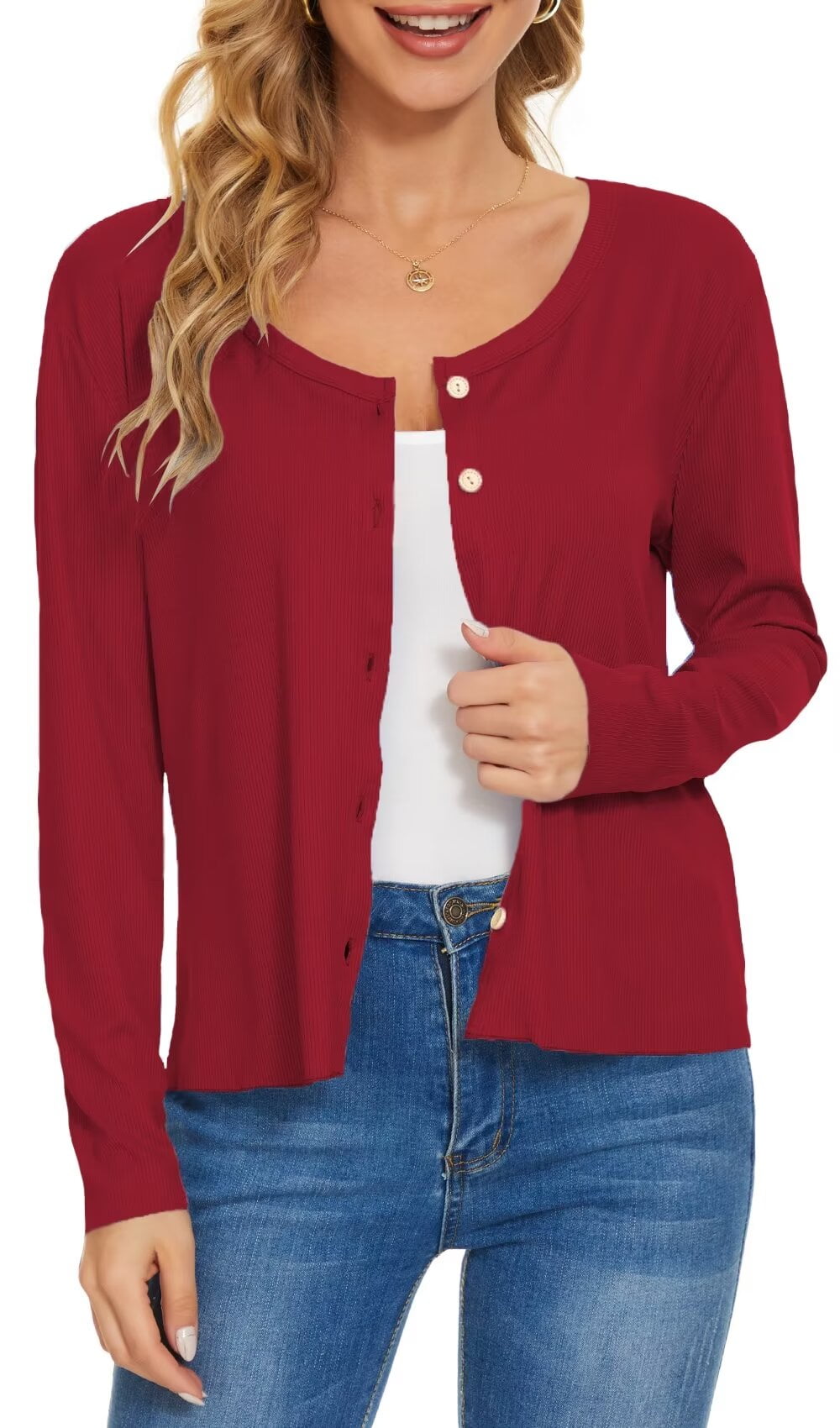 Women's Lightweight Cardigan Sweater Long Sleeve Crewneck Button Down ...