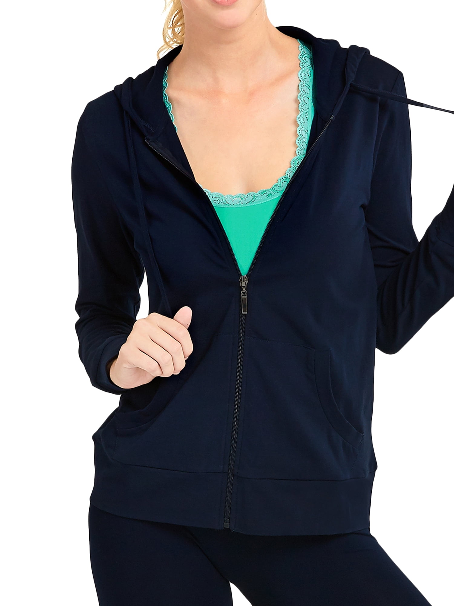 SOFRA Women's Lightweight Cotton Blend Zip Up Hoodie Jacket, Long ...