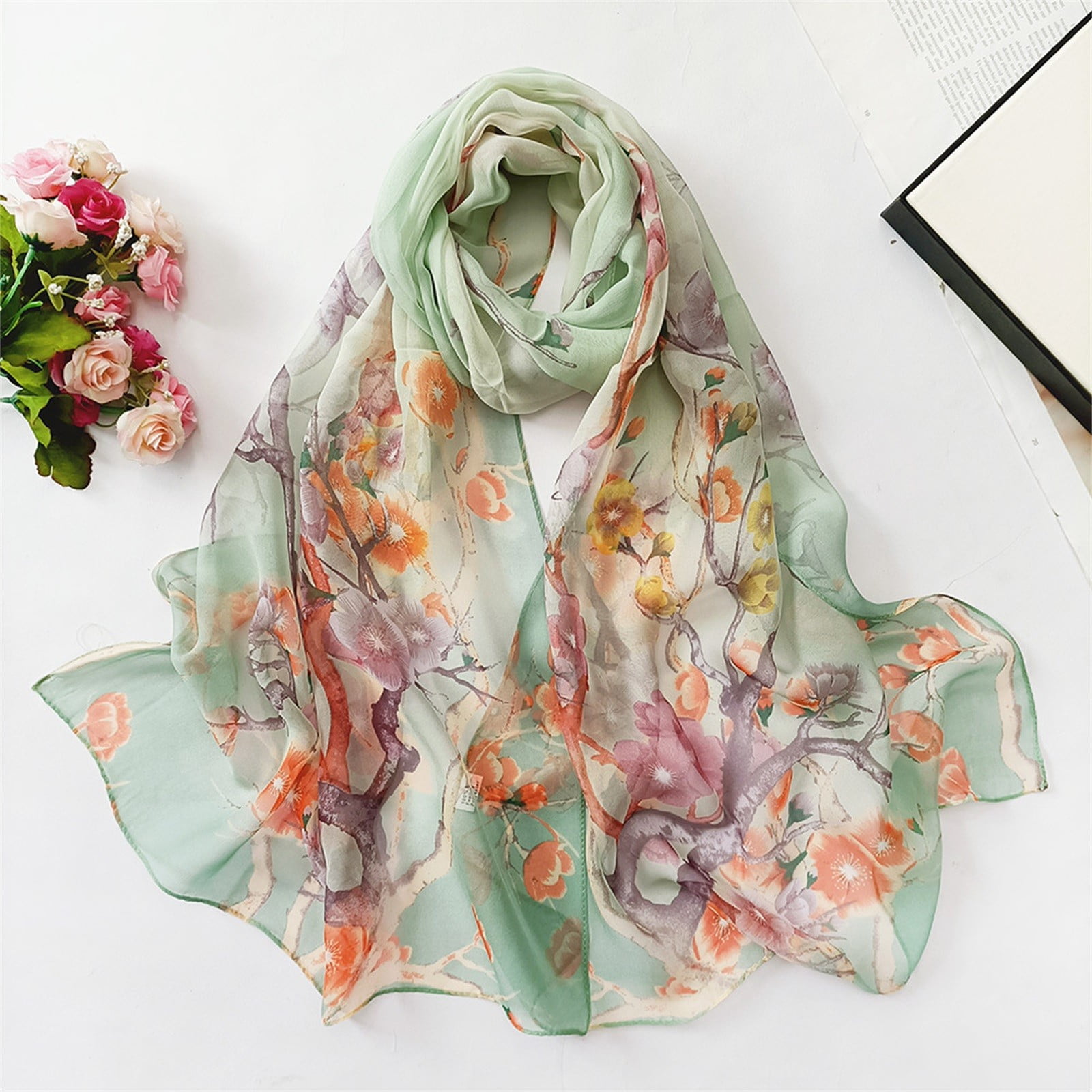 Women's Lightweight Floral Print Scarf Shawl - Versatile Spring Summer ...