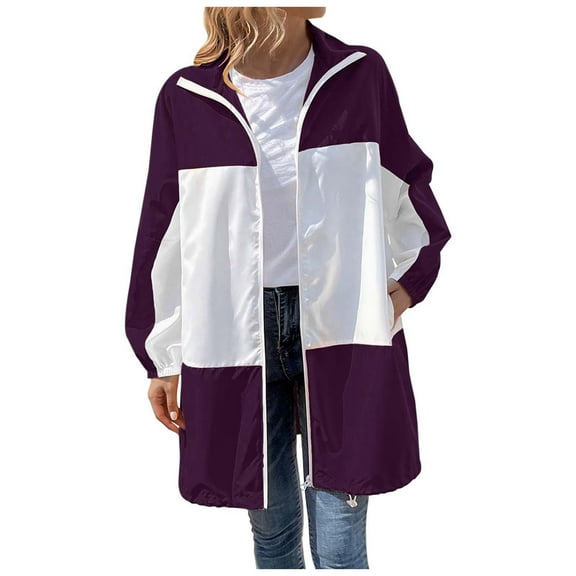 AUNVITO Women's Outdoor Hooded Windbreaker Jacket with Drawstring Waist ...