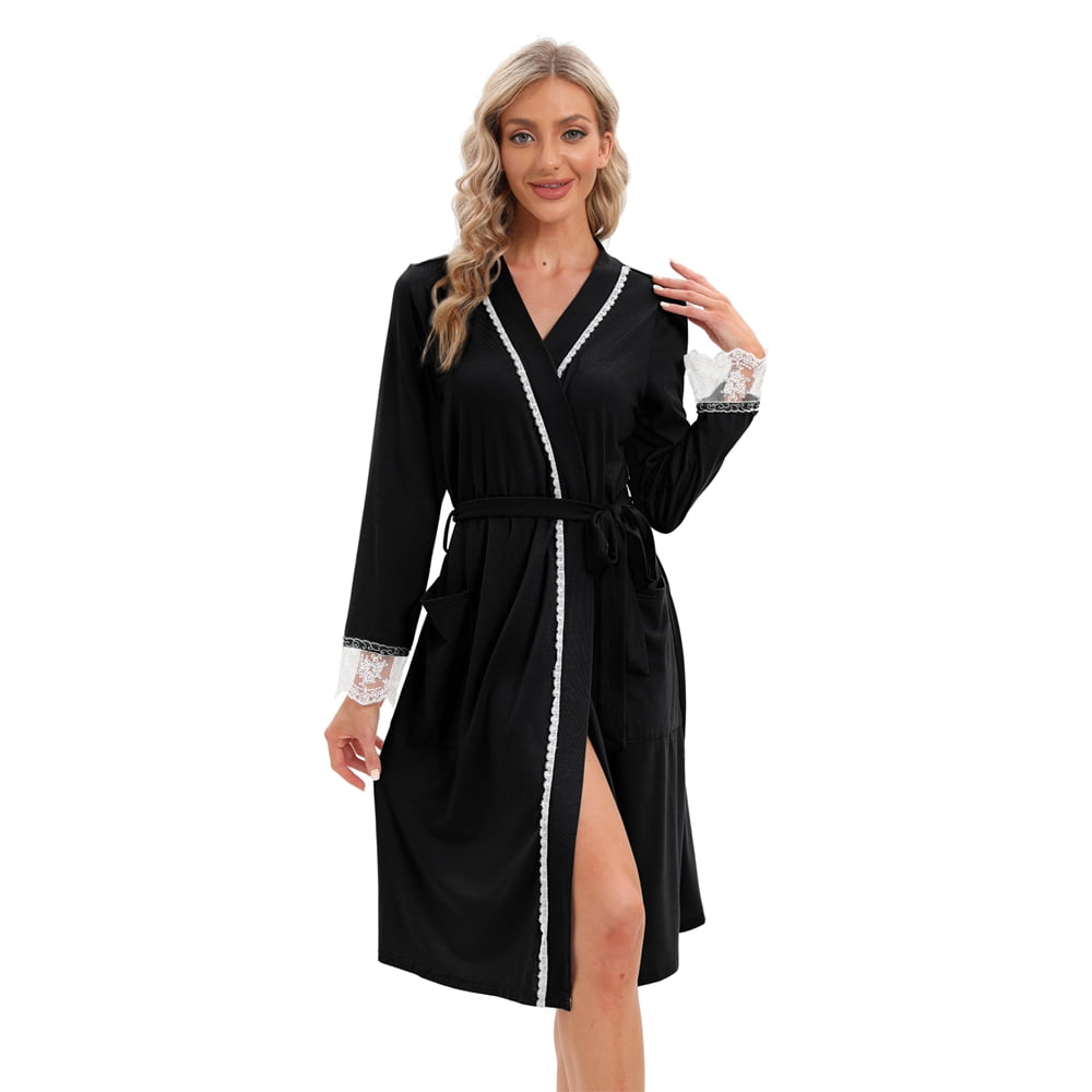 Women's Lightweight Long Bathrobe Soft Kimono Spa Bathrobe Sleepwear ...