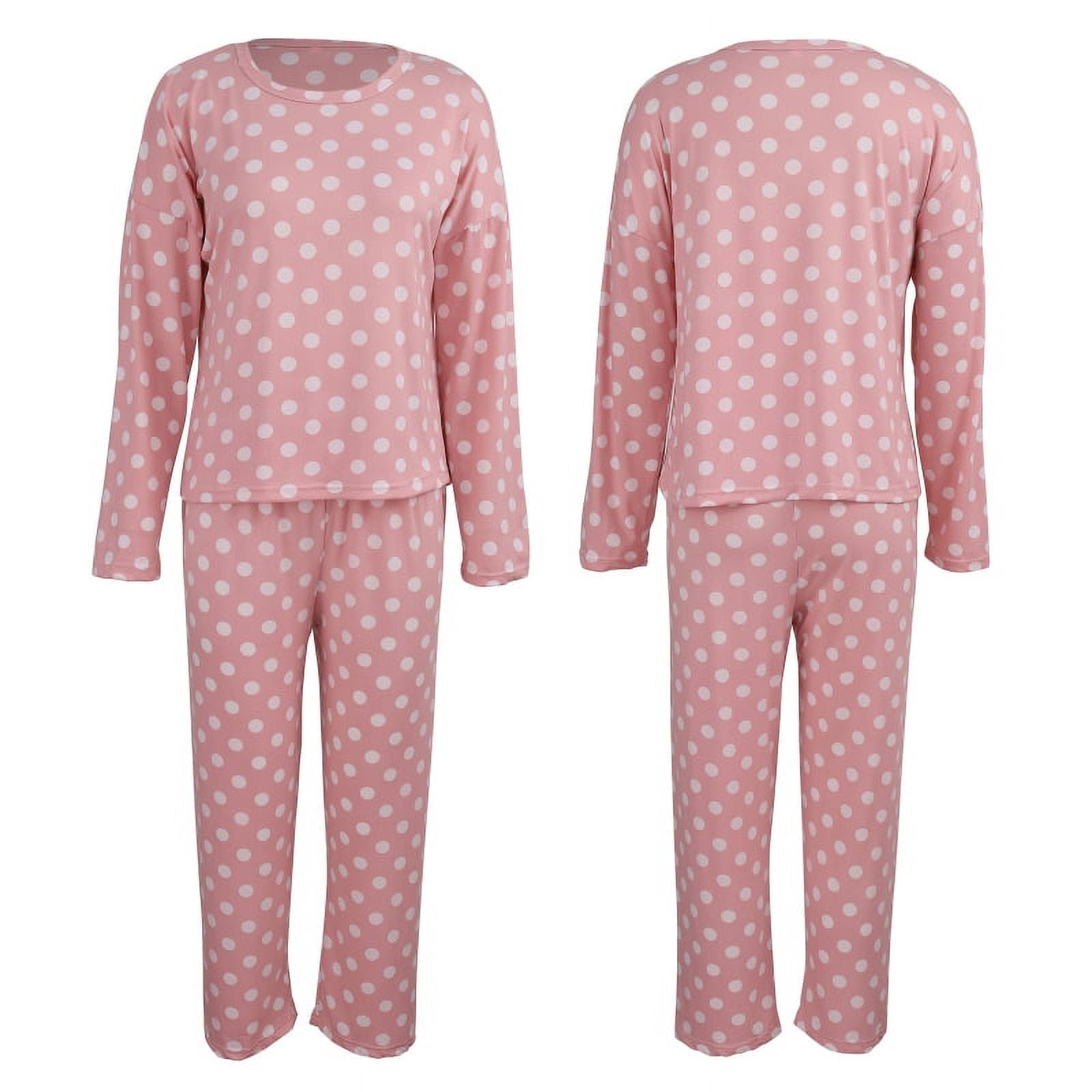 Women's Lightweight Polka Dot Pajamas Set Long Sleeve Top Long Pants ...