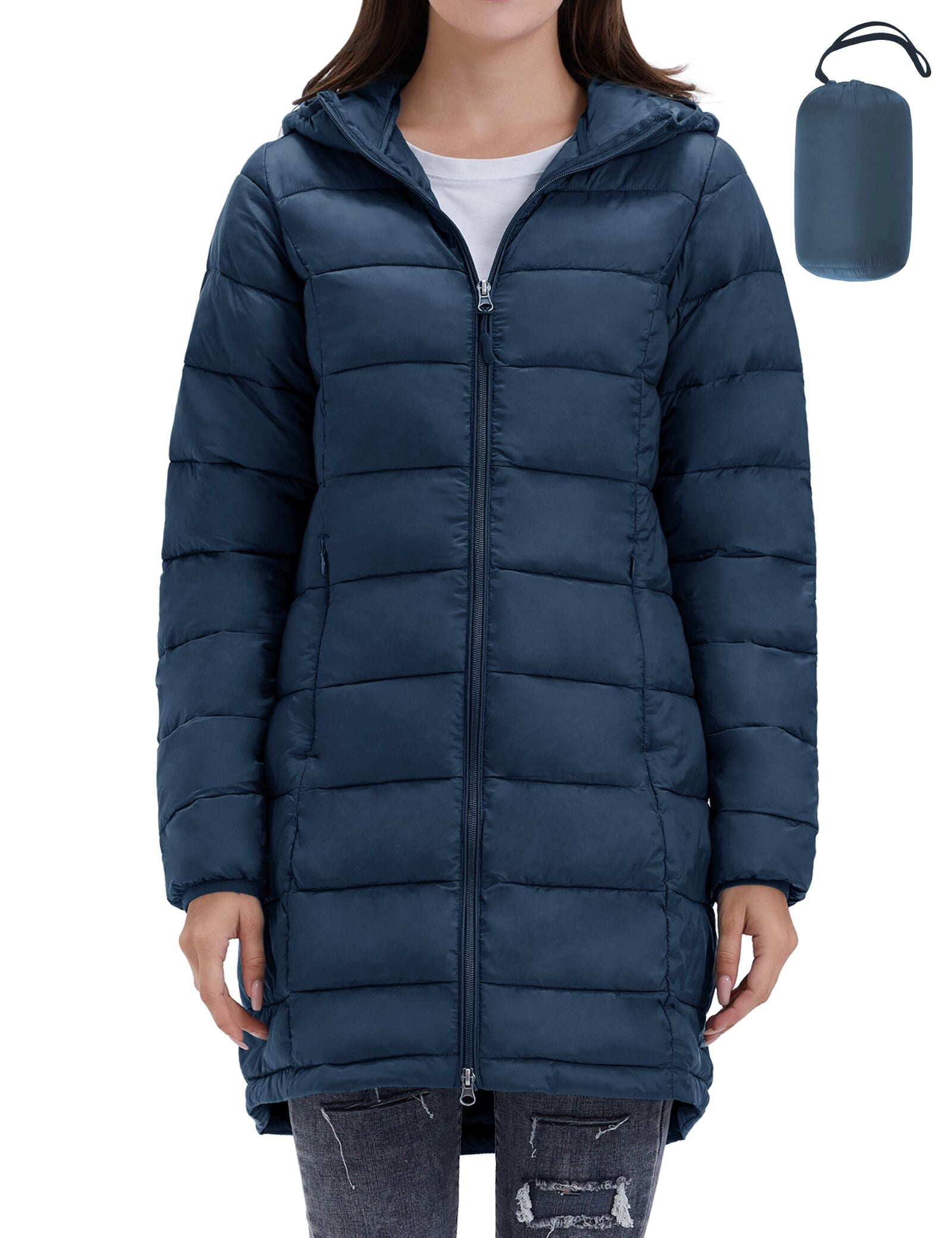 Women's Lightweight Puffer Coat Regular and Plus Size Packable Puffer Coat Long Hooded Puffer ...