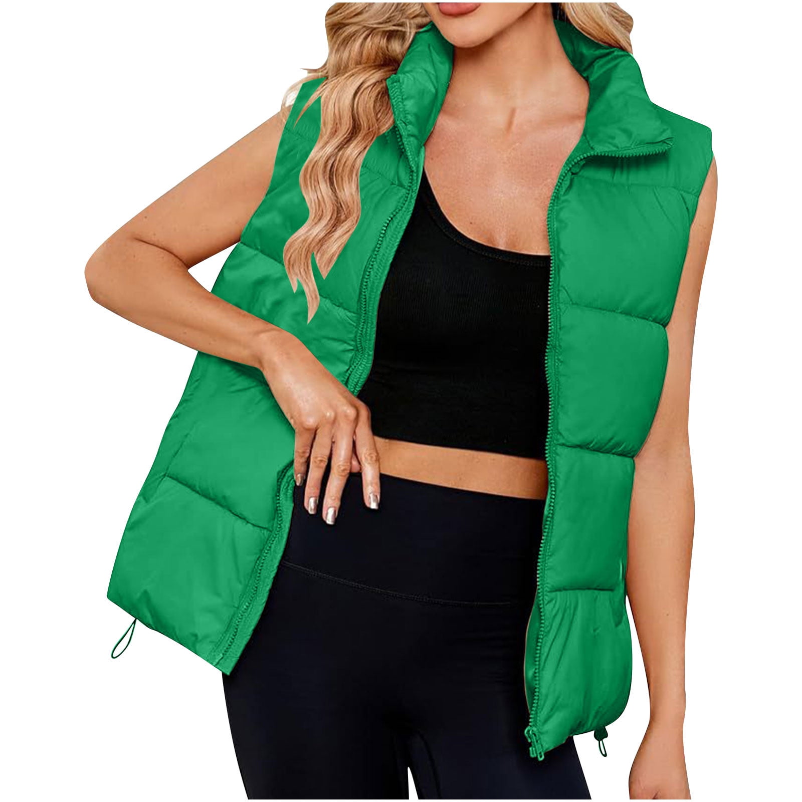 Women's Lightweight Quilted Puffer Vest - Full Zip Stand Collar ...