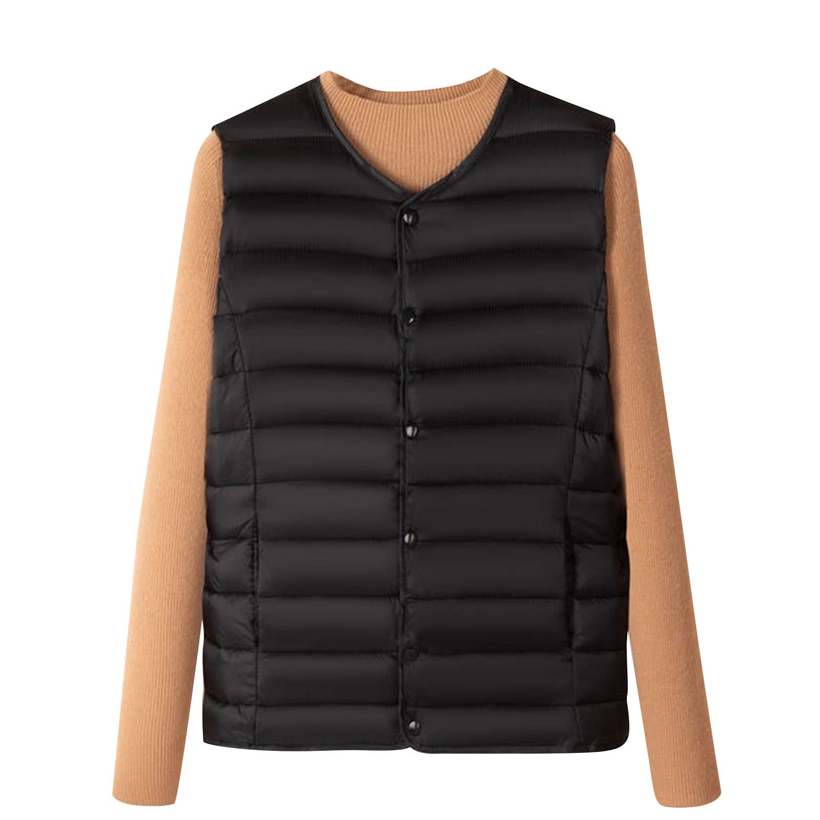 Women's Lightweight Quilted Puffer Vest Sleeveless Collarless Design ...