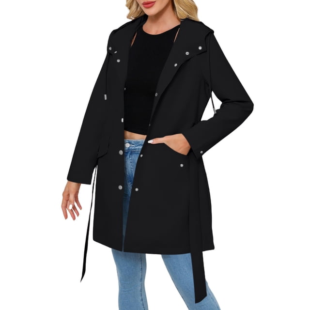 Women's Lightweight Rain Jacket With Adjustable Hood And Belt For Wet ...