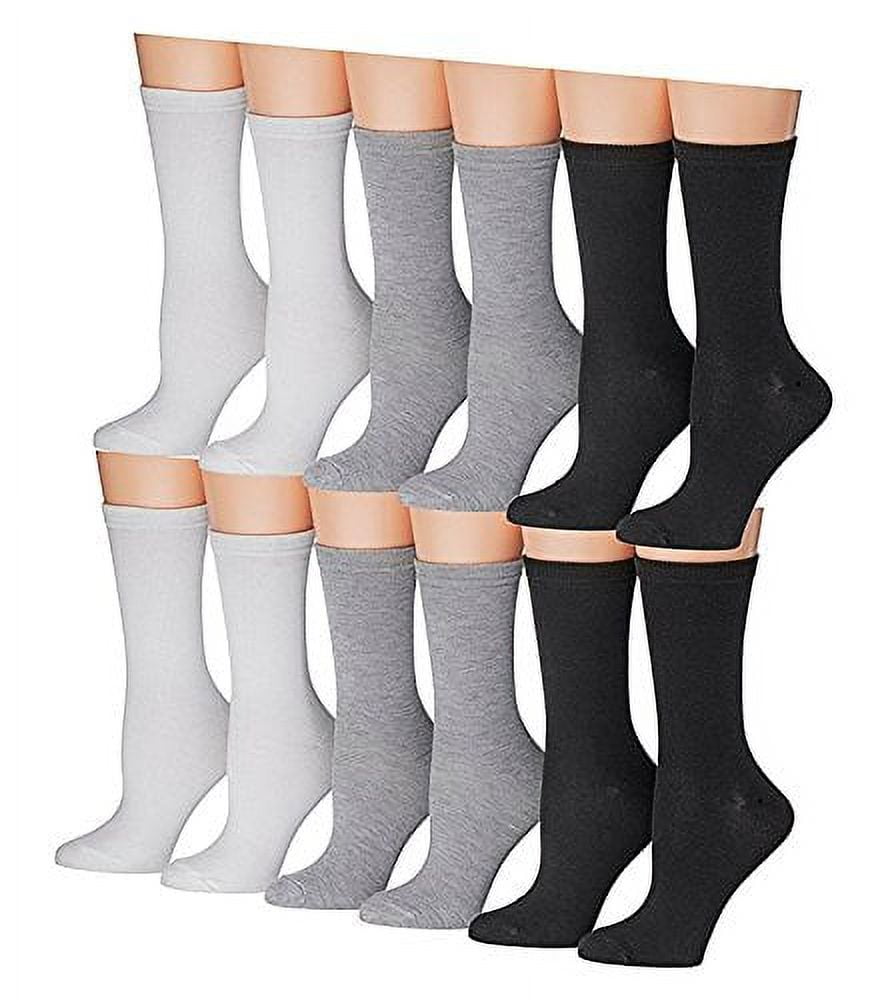 Women's Assorted Long Cotton Crew Socks Packs in Black, White & Grey ...