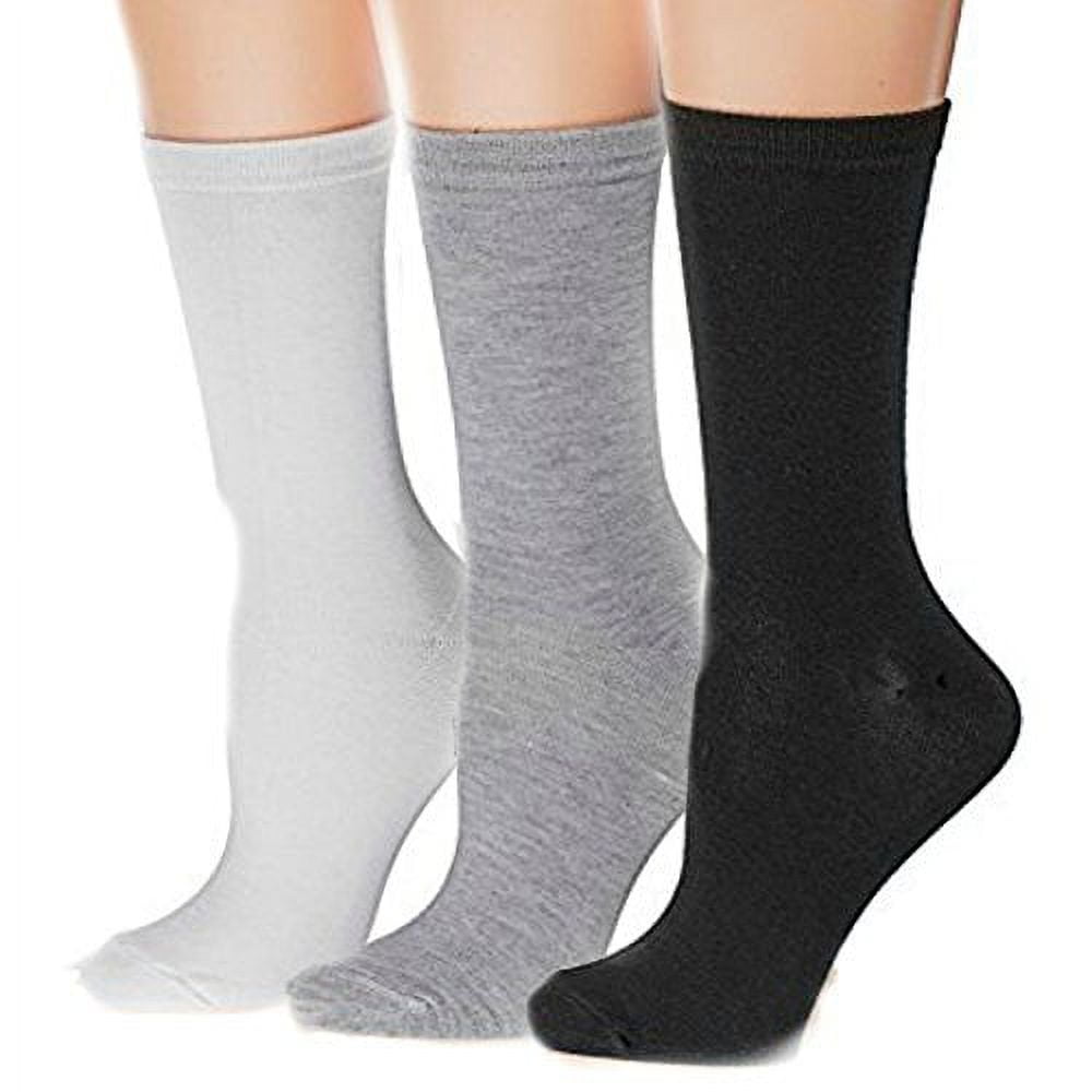 Women's Lightweight 3-Pack Solid Black, White, Grey Long Cotton Crew ...