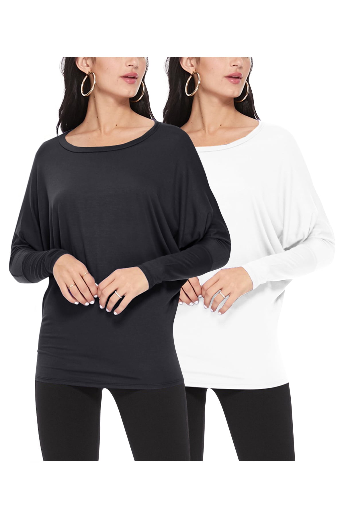 Women's Solid Stretch Dolman Tops (Pack of 2) Lightweight and Relaxed ...