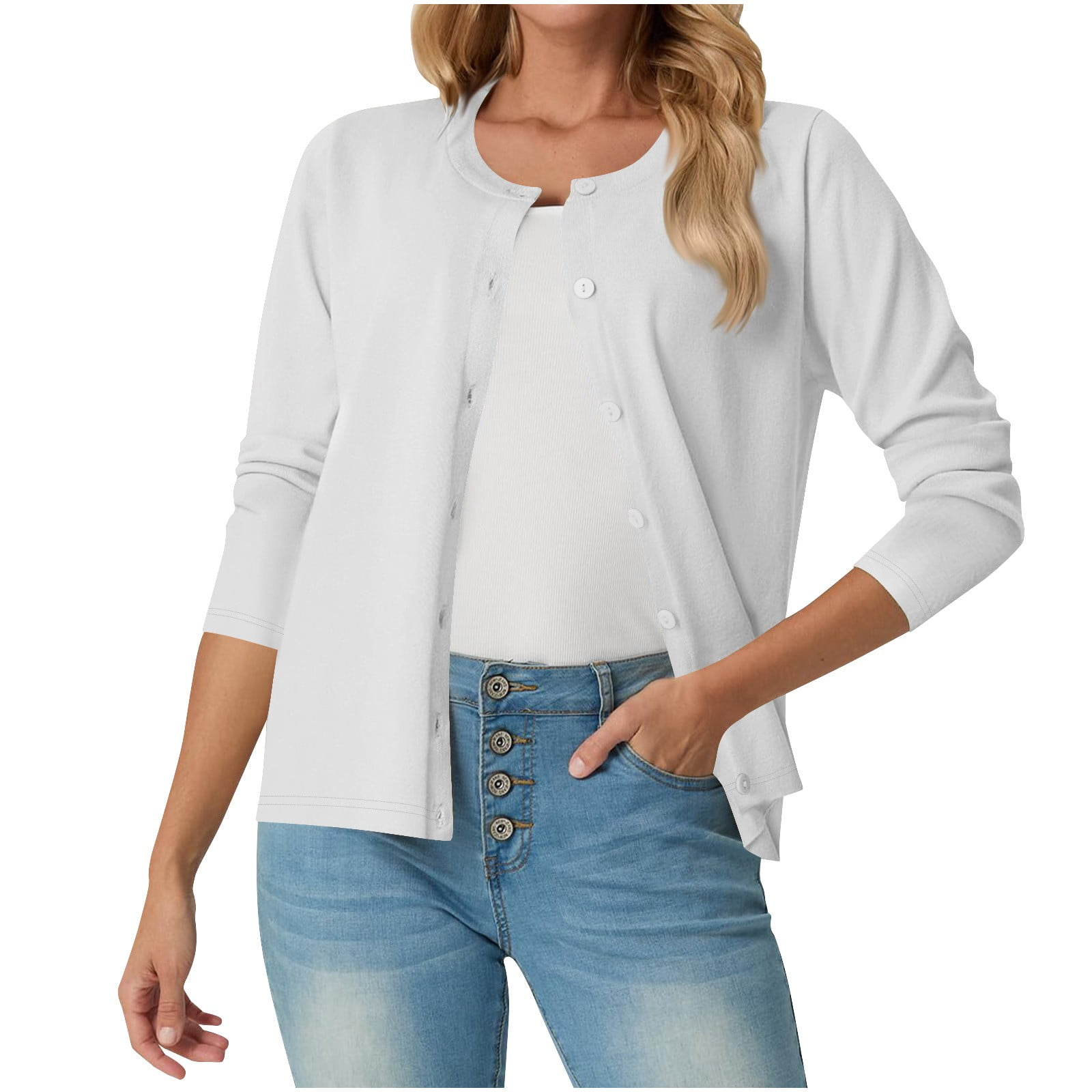 Women's Lightweight Sweater Cardigans Button Down Long Sleeve Crewneck ...