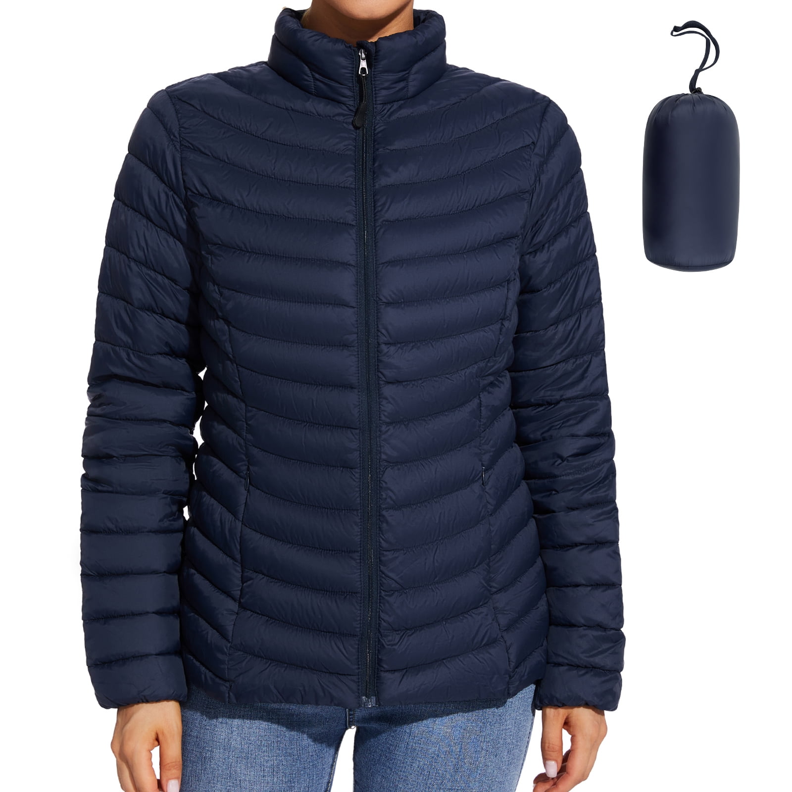 Women's Lightweight Winter Warm Puffer Jacket Packable Stand Collor ...