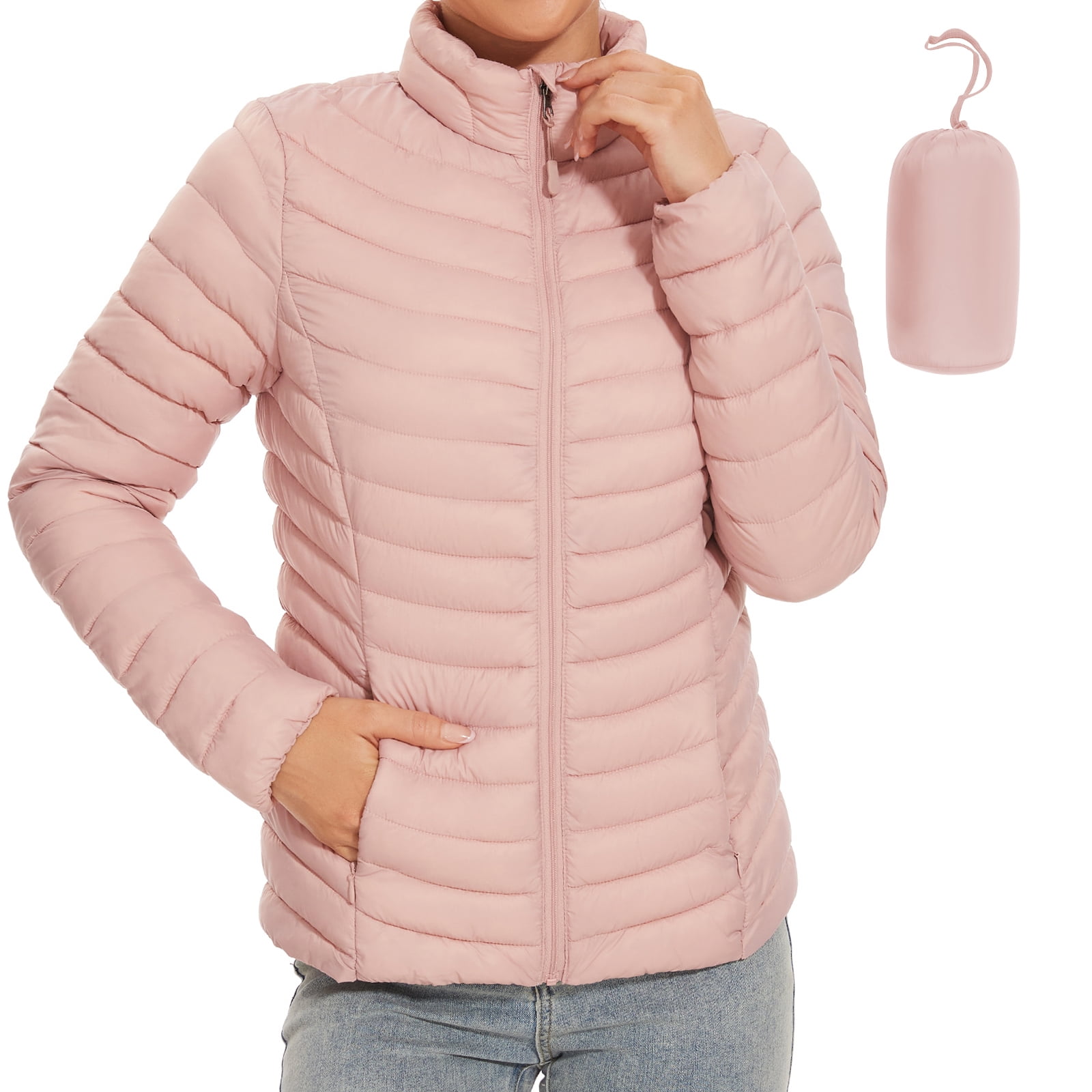 Women's Lightweight Winter Warm Puffer Jacket Packable Stand Collor ...
