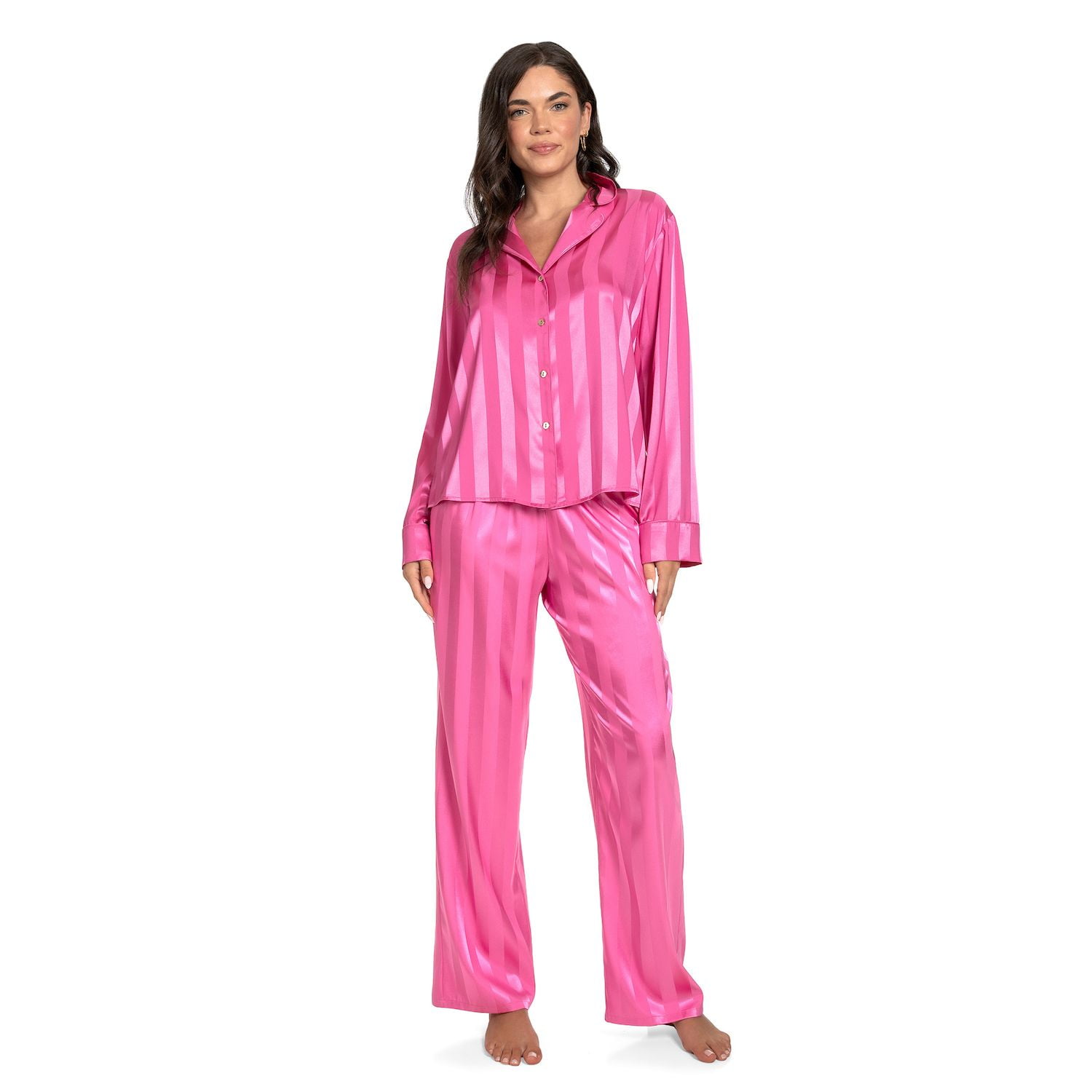 Women's Lilac+London Long Satin Notch Collar Pajama Top & Pajama ...