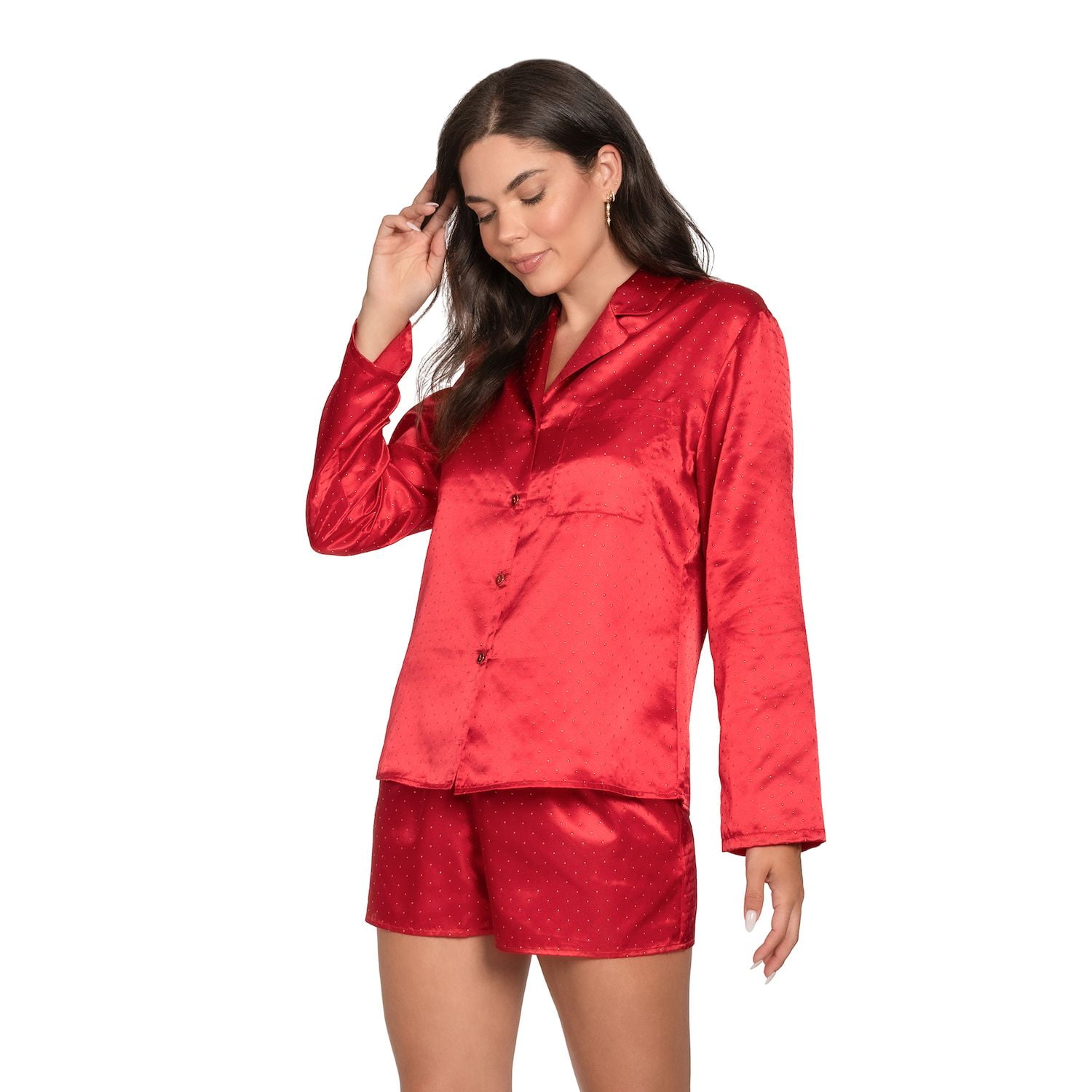 Women's Lilac+London Satin Button-Down Pajama Top & Pajama Shorts Set ...