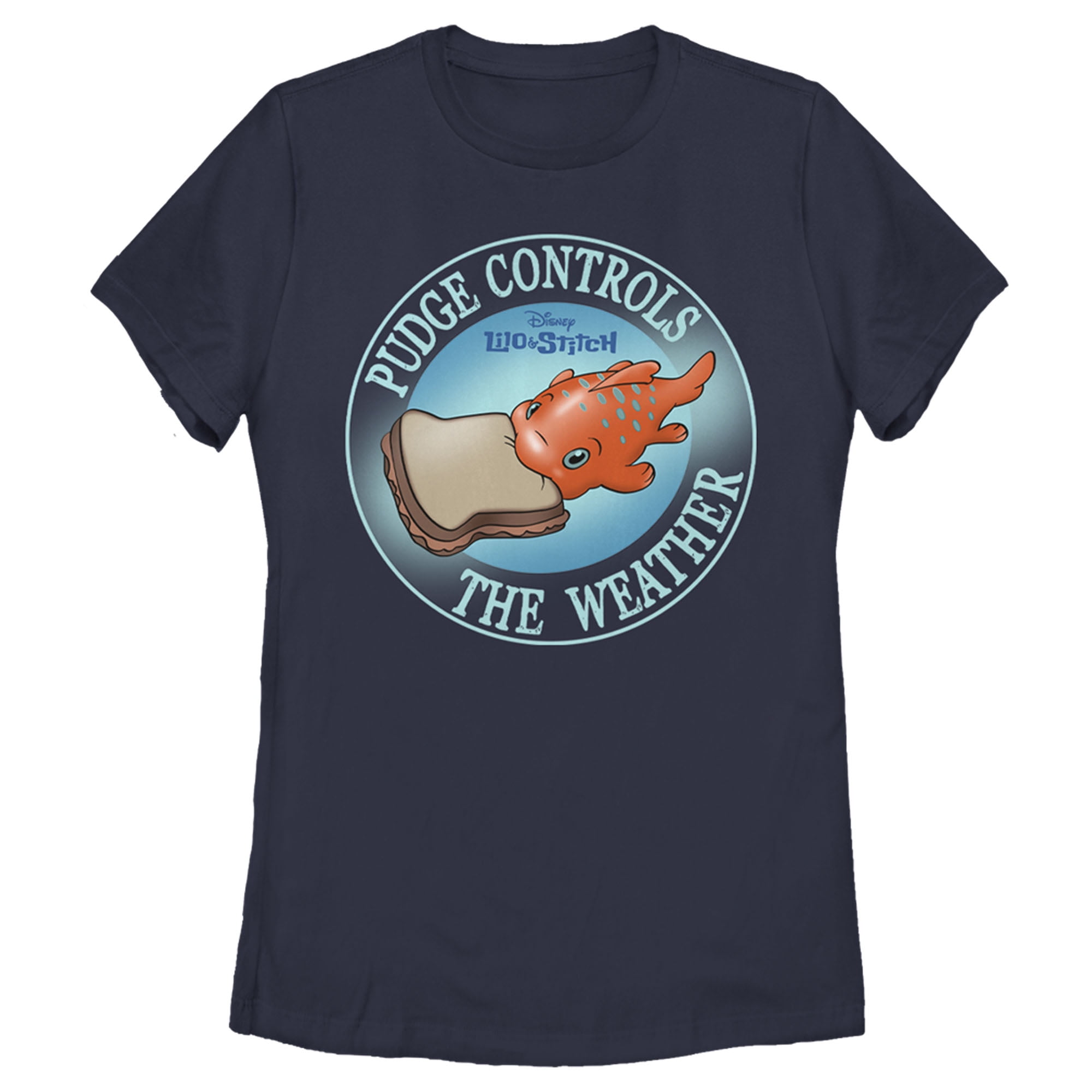 Women's Lilo & Stitch Pudge Controls the Weather Graphic Tee Navy Blue ...