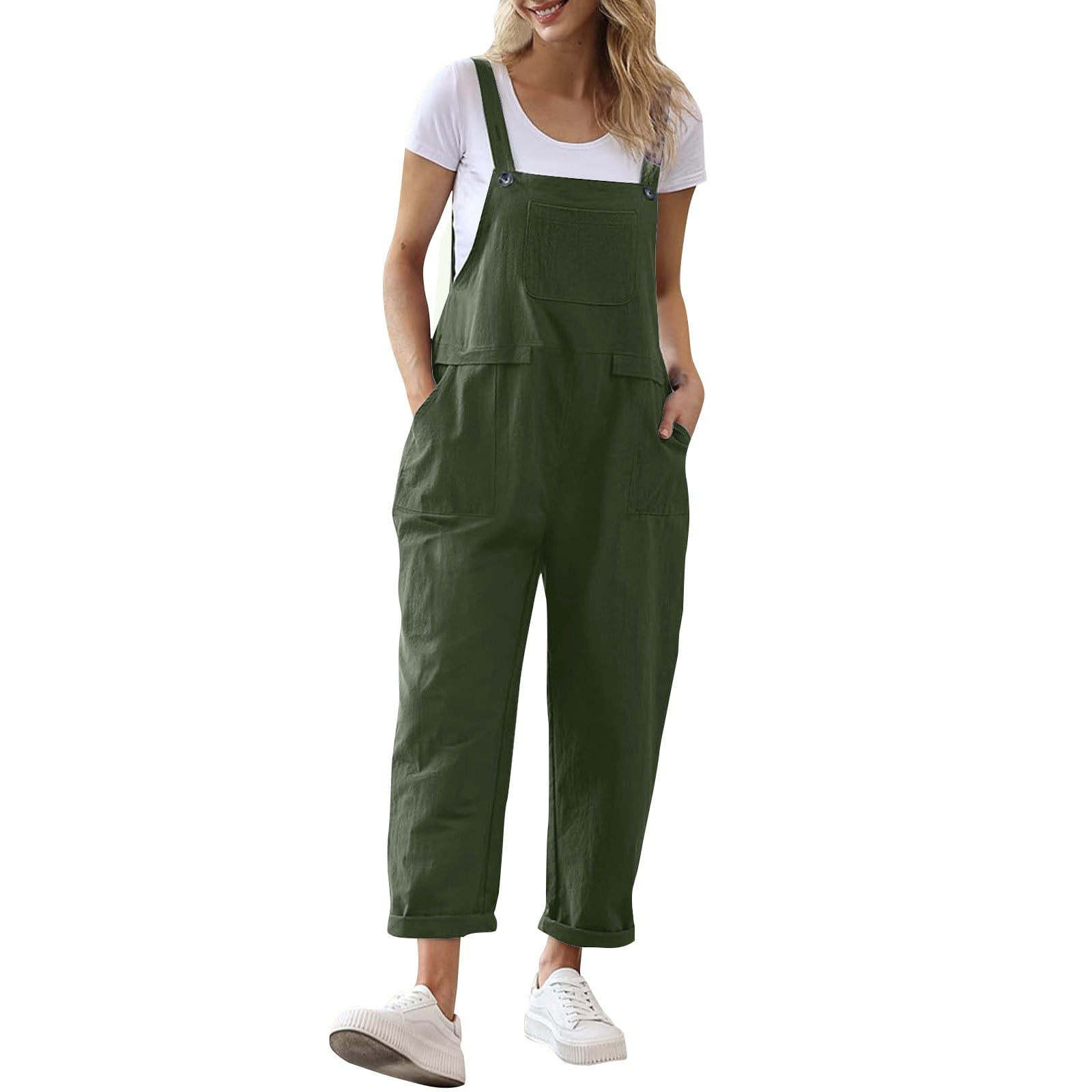 Women's Linen Overalls Loose Fit Baggy Bib Overalls Wide Leg ...