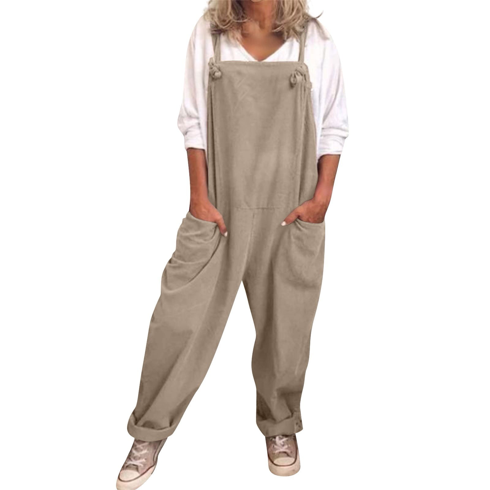 Women's Linen Overalls Loose Fit Baggy Bib Overalls Wide Leg ...