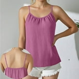 Women's Linen Tank Tops Scoop Neck Shirts Adjustable Straps Front ...