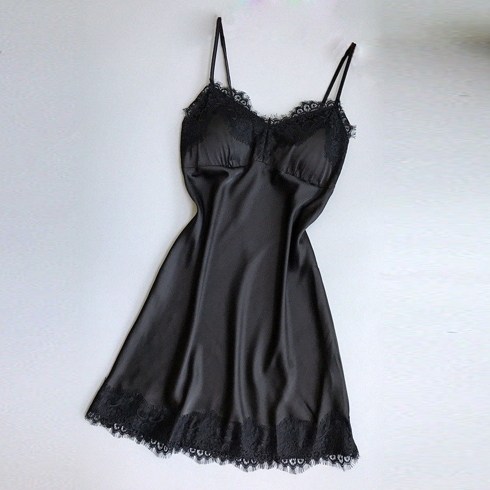 Women's Lingerie 1pc Sleeveless Sexy Nightgown Black Stain Sleepwear ...