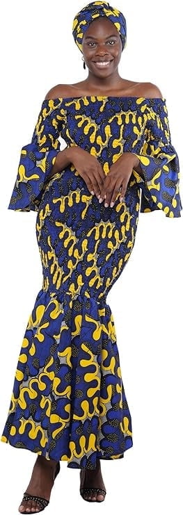 Women's Long African Dress Ankara Print | Cotton Clothing Smoked Fish ...