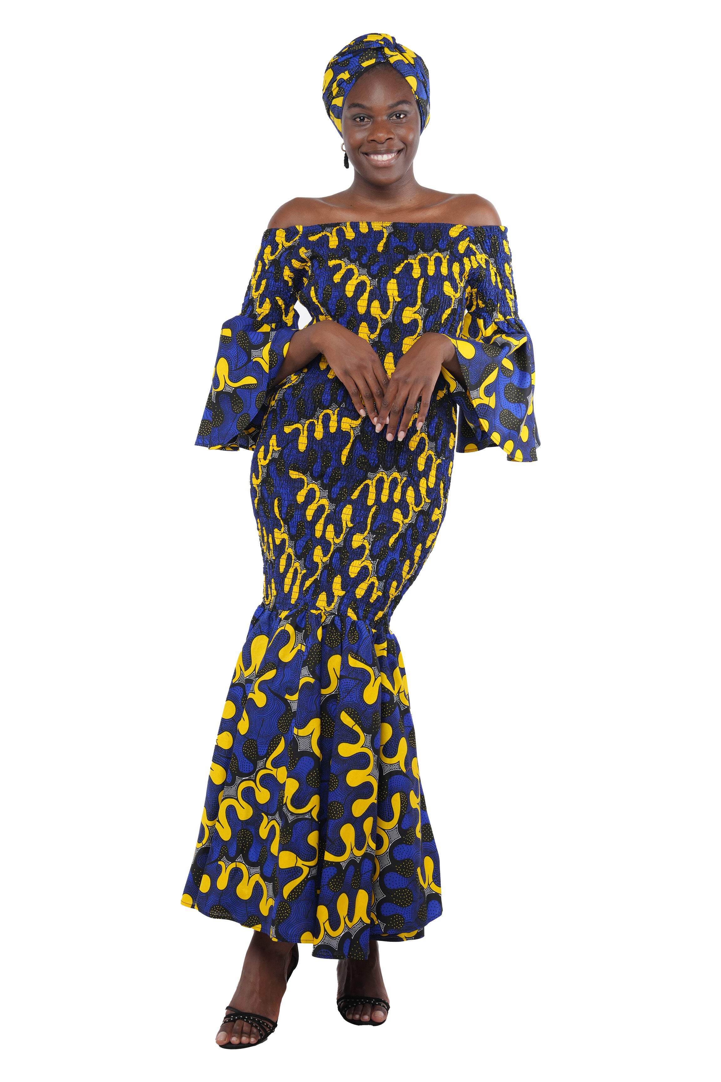 Women's Long African Dress Ankara Print | Cotton Clothing Smoked Fish ...