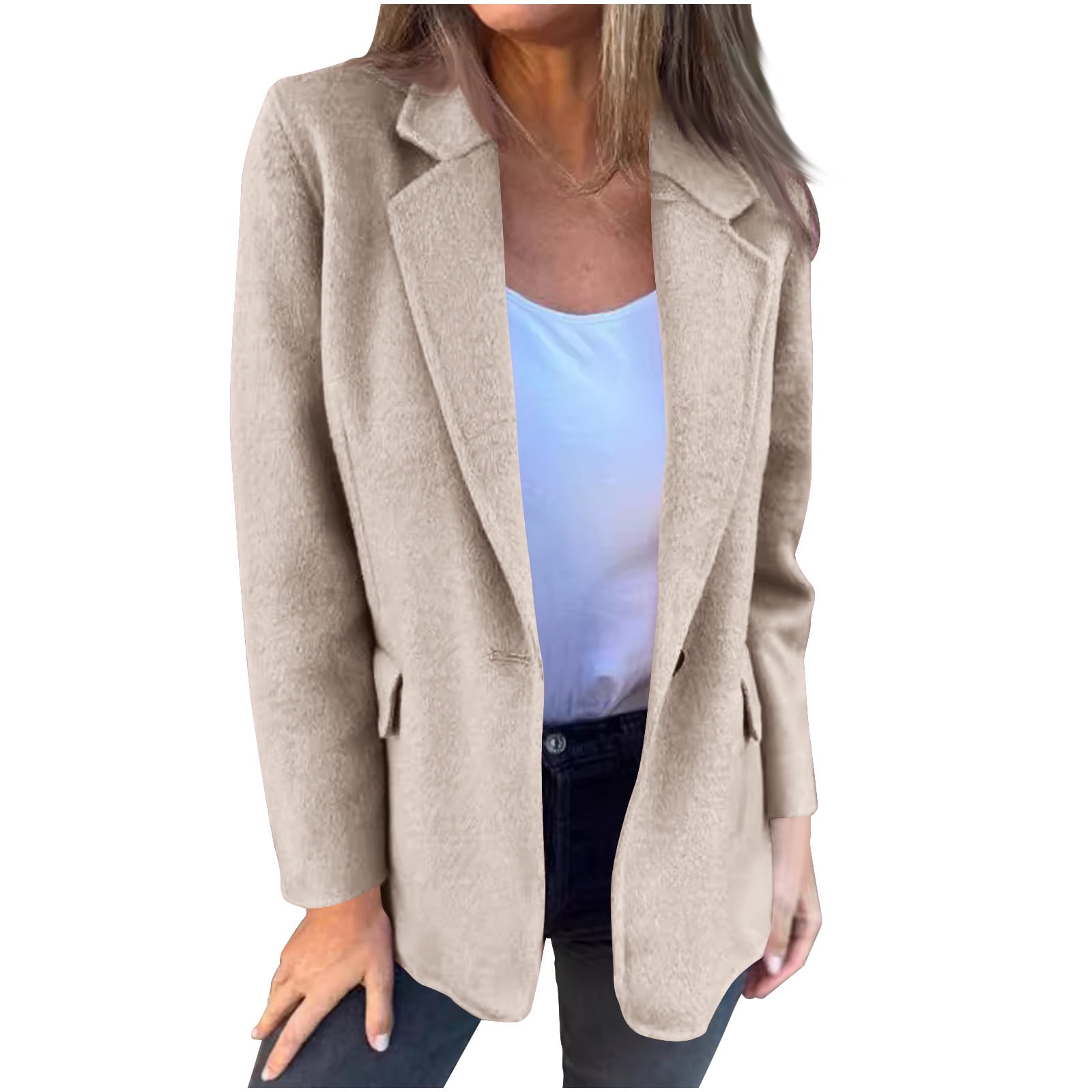 Women's Long Blazer Jackets Oversized Long Sleeve Lapel Work Suit with ...