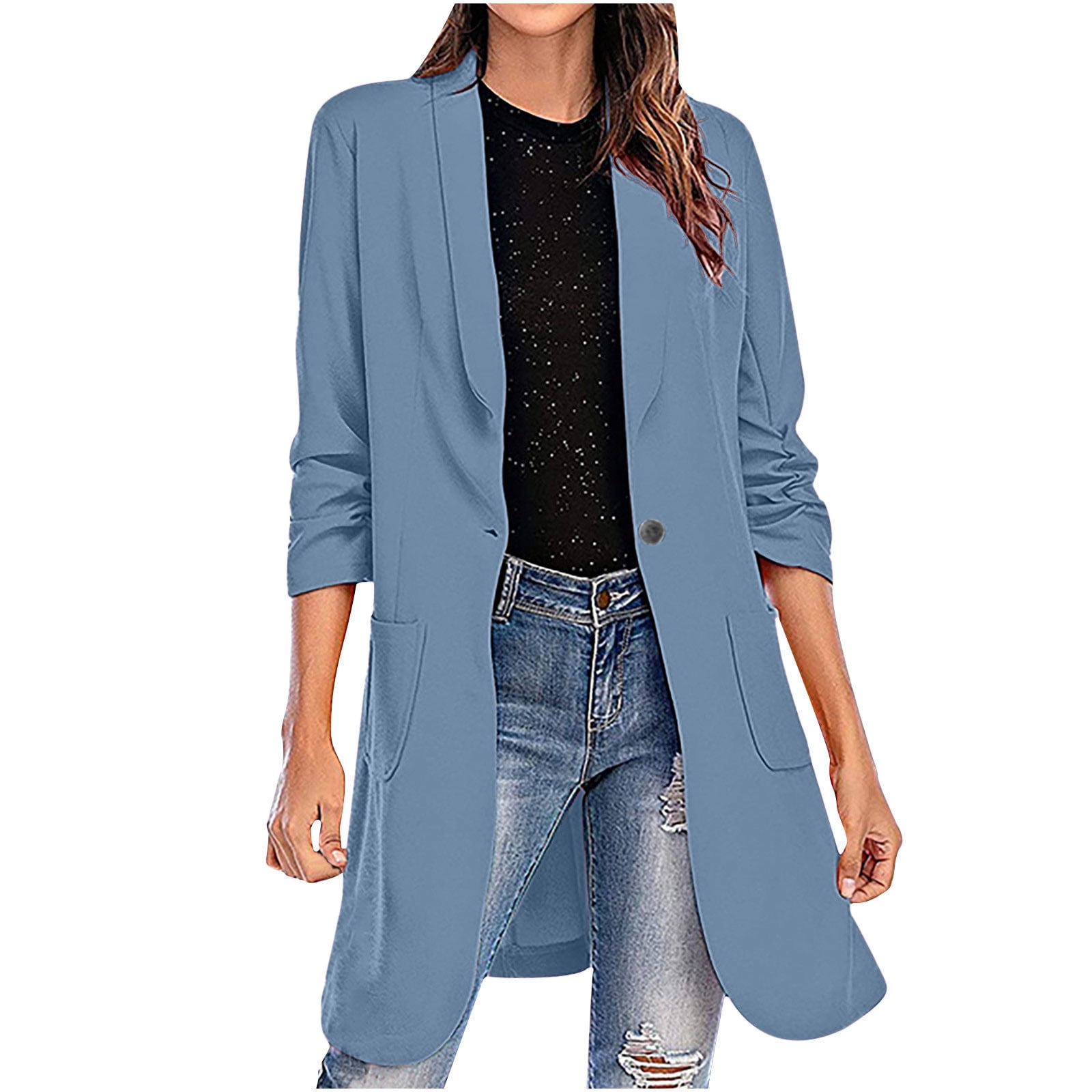 Women's Long Blazers Casual Open Front Long Sleeve Lapel Suit Jacket ...
