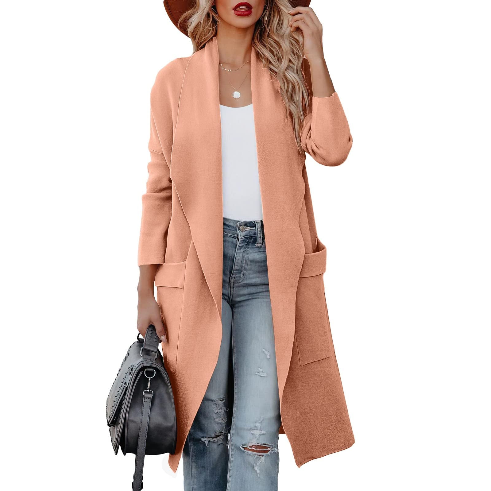 Women's Long Cardigan Open Front Casual Loose Oversized Coatigan Notch ...
