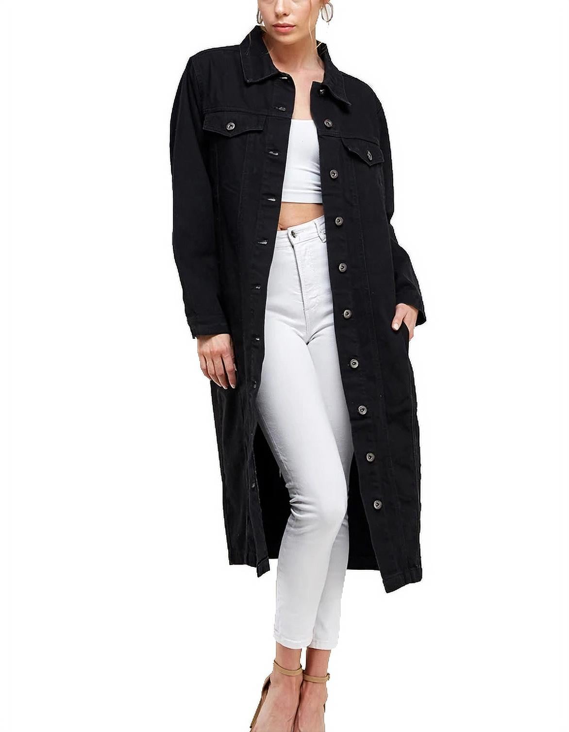 Women's Long Casual Maxi Length Denim Cotton Coat Oversize Button Up ...