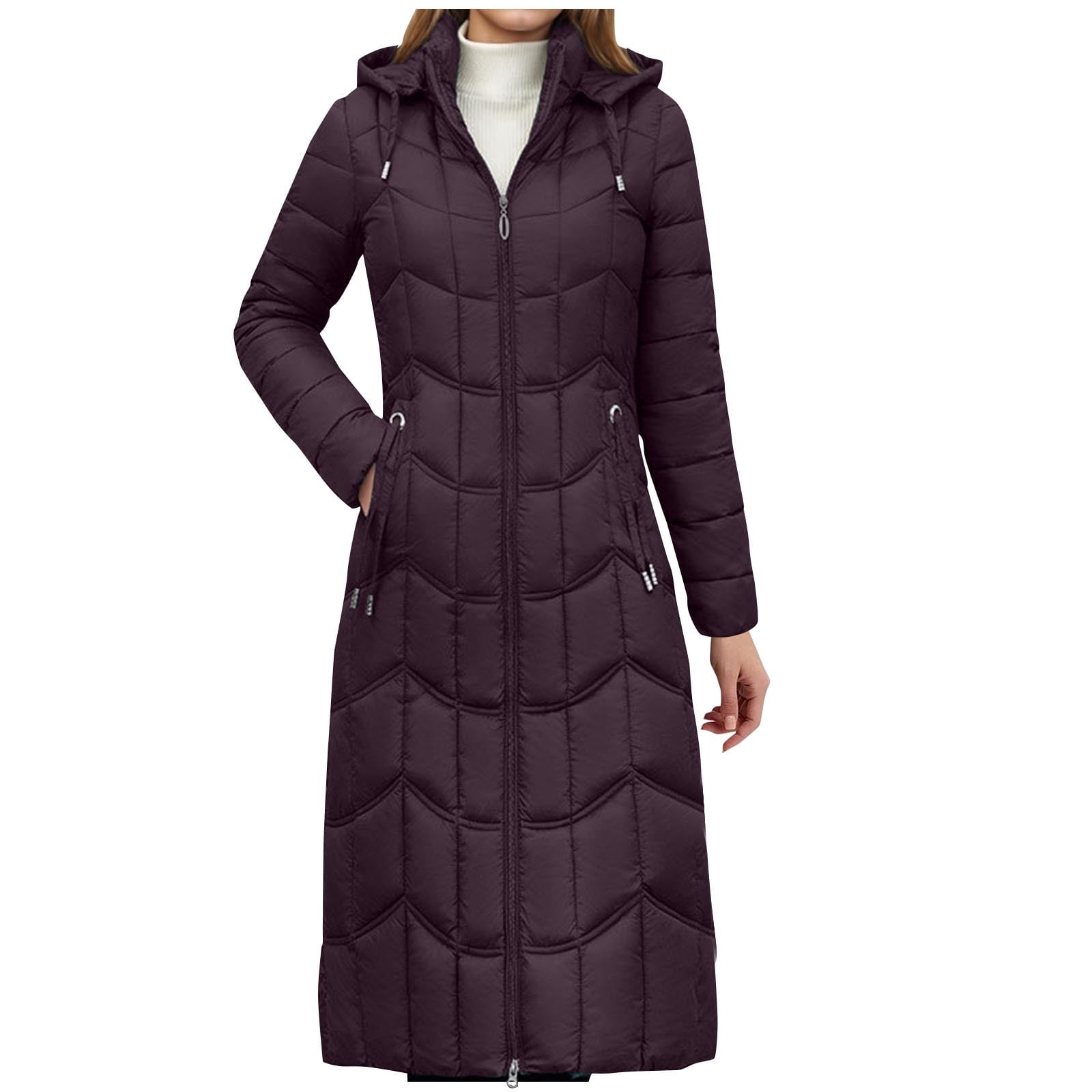 Women's Long Down Coat, Full Zip Hood Parka, Quilted Puffer Coat ...