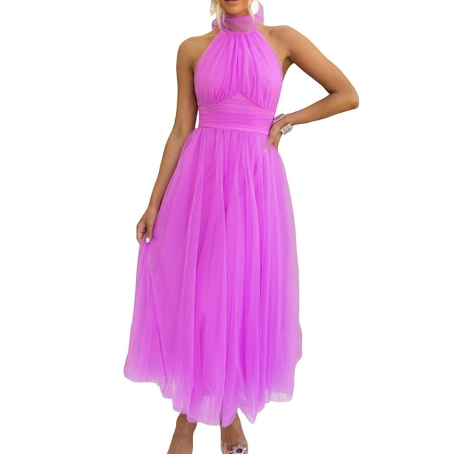 Women’s Long Dresses Backless Bodycon Adjustable Tie Halter Neck ...