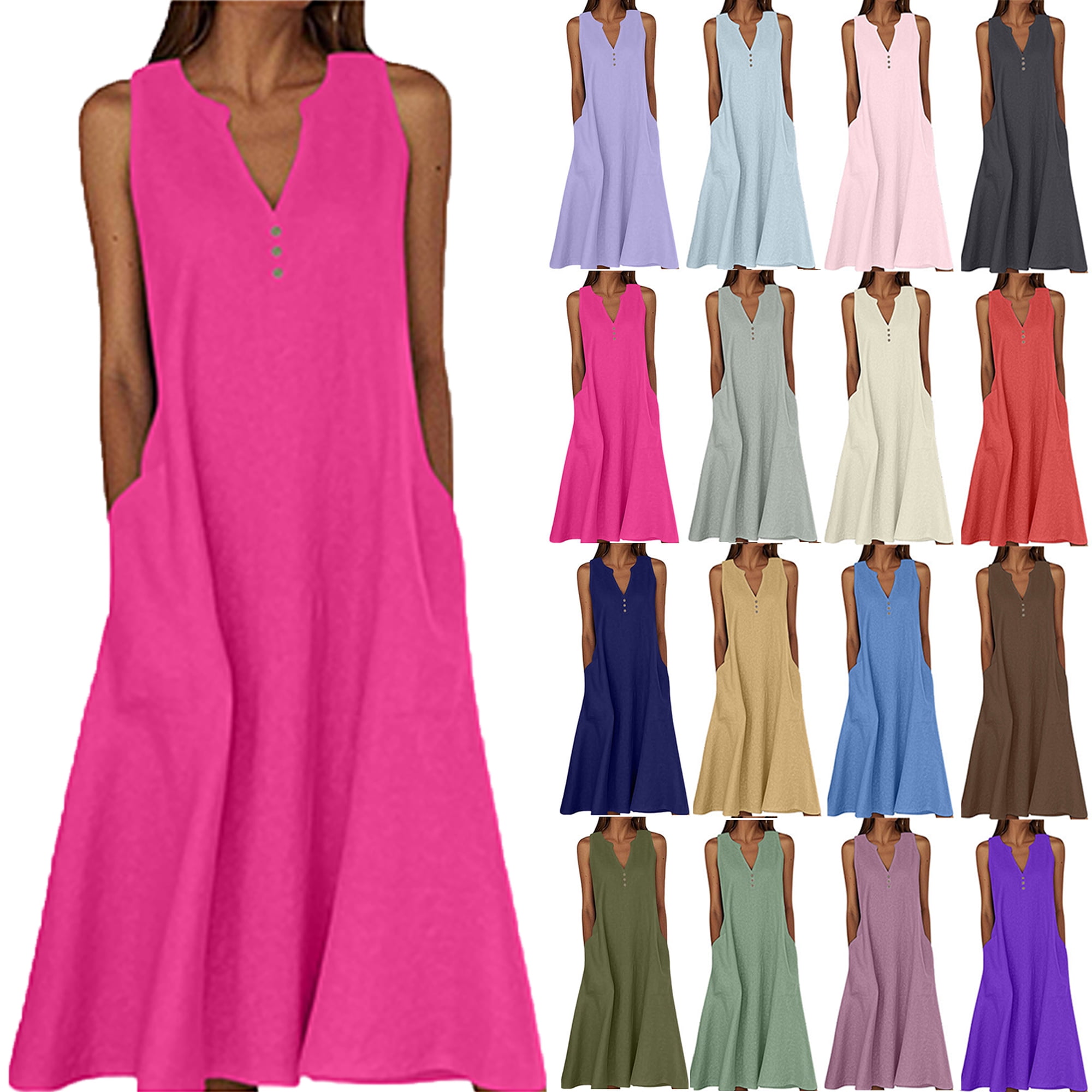 Women's Long Dresses Summer Sundress Sleeveless V-Neck Long Maxi Dress ...