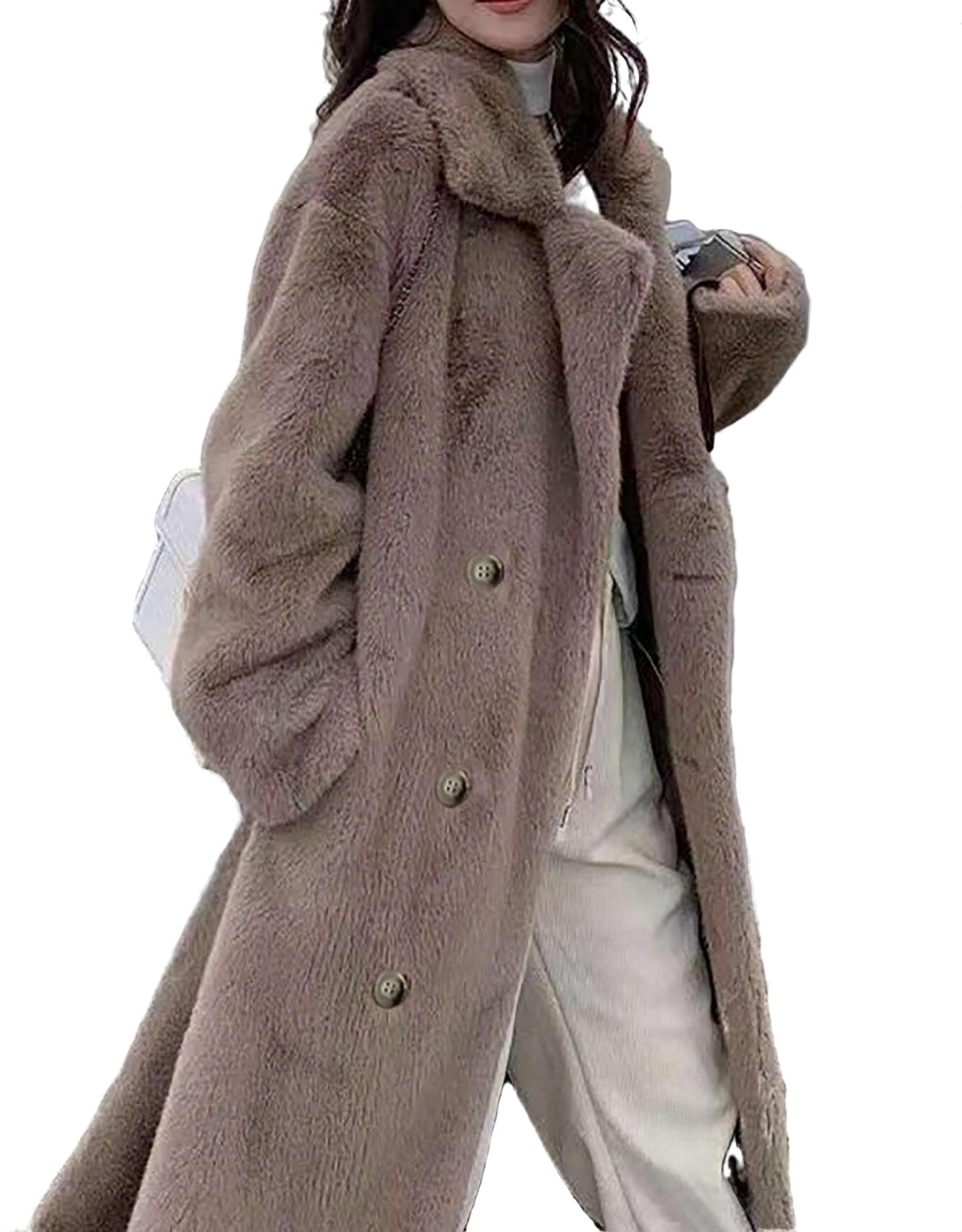 Women's Long Fluffy Lapel Coat - Winter-Friendly Faux Fur Design for ...