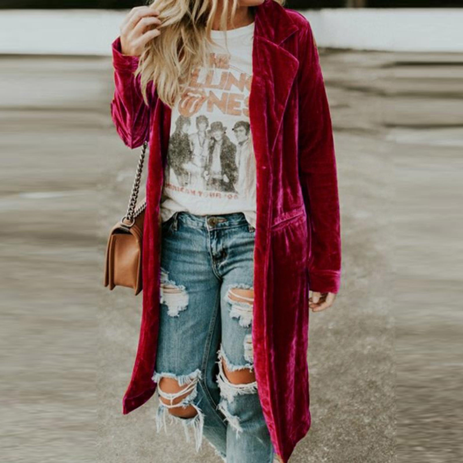 Women's Long Golden Velvet Cardigan Open Front Vintage Outerwear Hooded ...