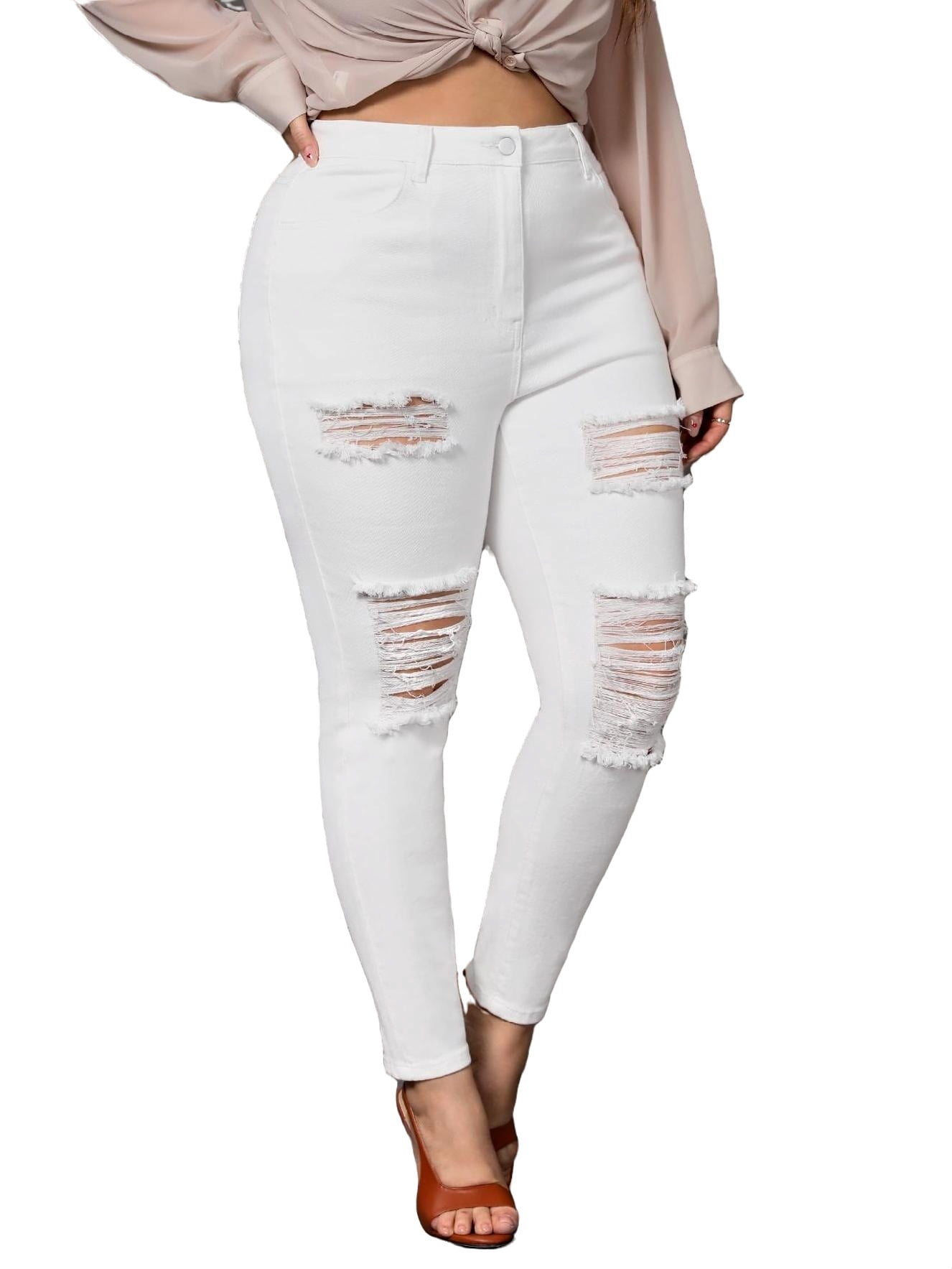 Women's Long High Stretch Plain Skinny White Plus Size Jeans - Walmart.com