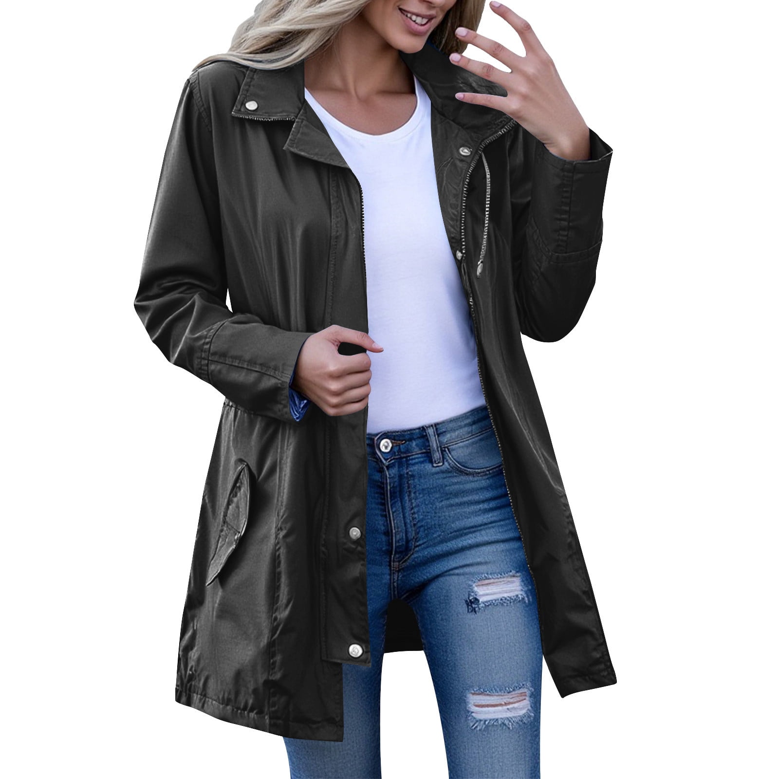 Women's Long Hooded Rain Jacket Outdoor Raincoat Windbreaker Winter ...