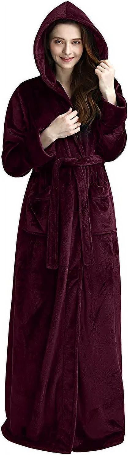 Women's Thick Winter House Robe, Luxurious Flannel Fleece, Long Hooded ...