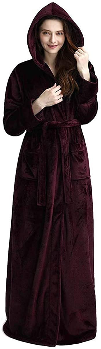 Women's Luxurious Fleece Bathrobe, Long Hooded Robe with Mid-Calf to ...