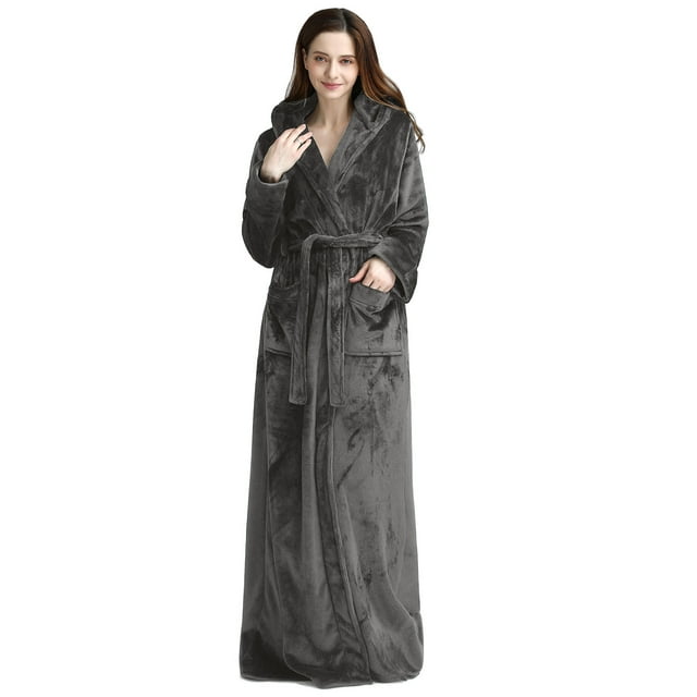 Free Shipping! Women's Long Hooded Robes Luxurious Plush Fleece Bathrobe with Belt & Pocket Full ...