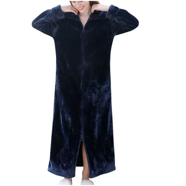 Oksun Womens Full-Length Zip-Up Bathrobe, Plush Fleece Warm Dressing ...