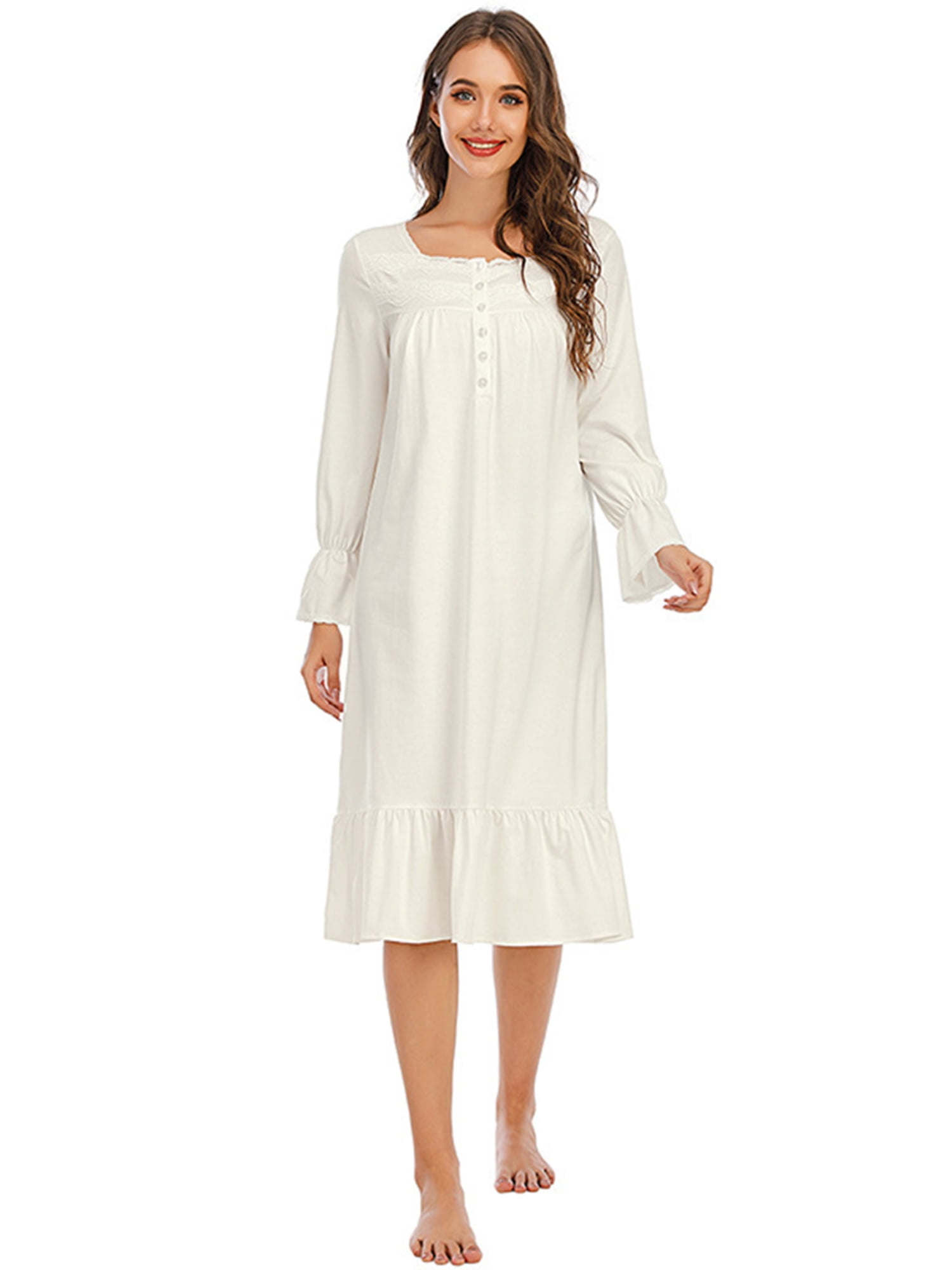 Women's Long Nightgown Victorian Nightwear, Vintage Long Sleeve Pajama ...