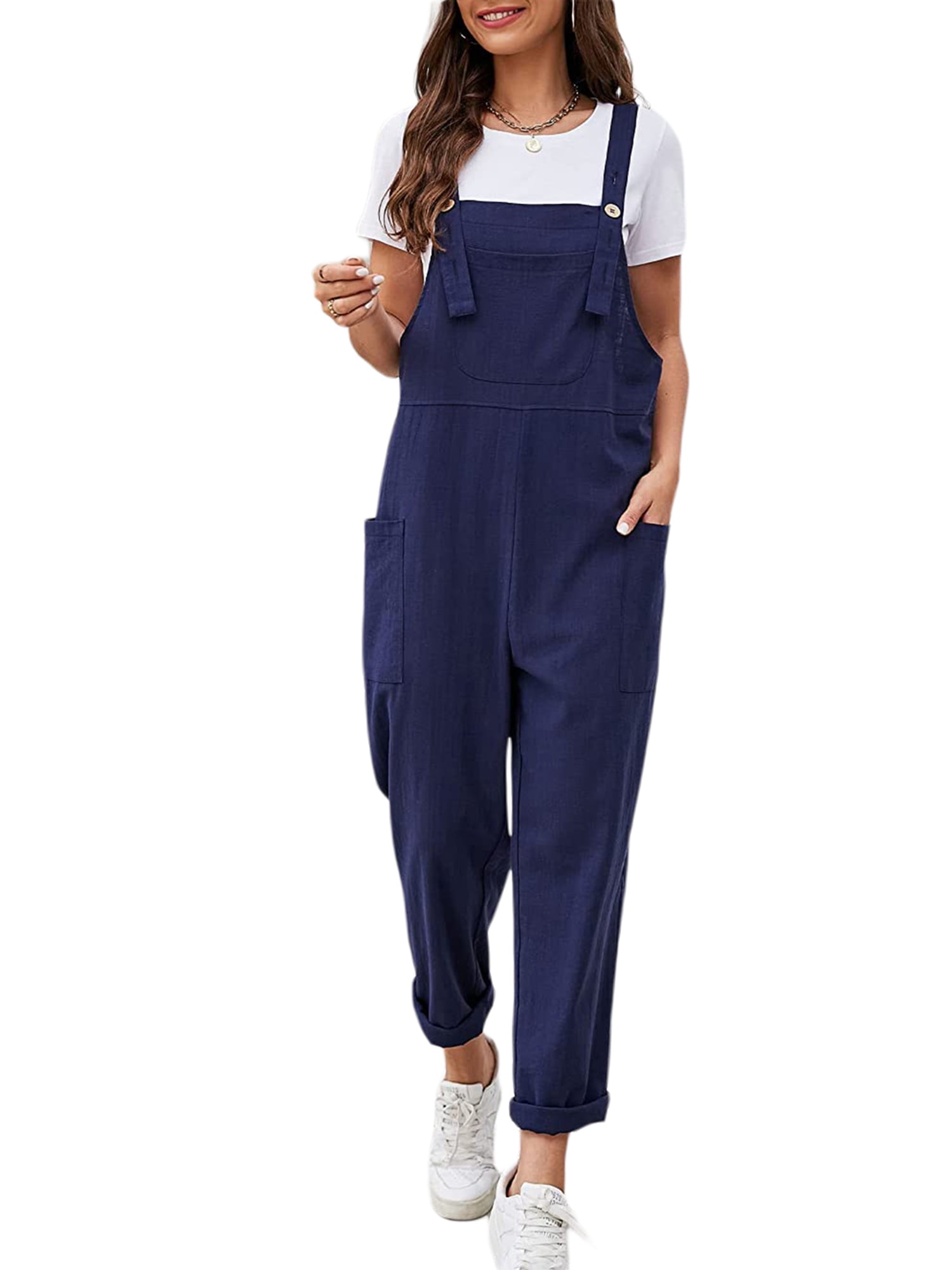 Womens Long Overalls Bib Pants Sleeveless Baggy Loose Jumpsuits Size
