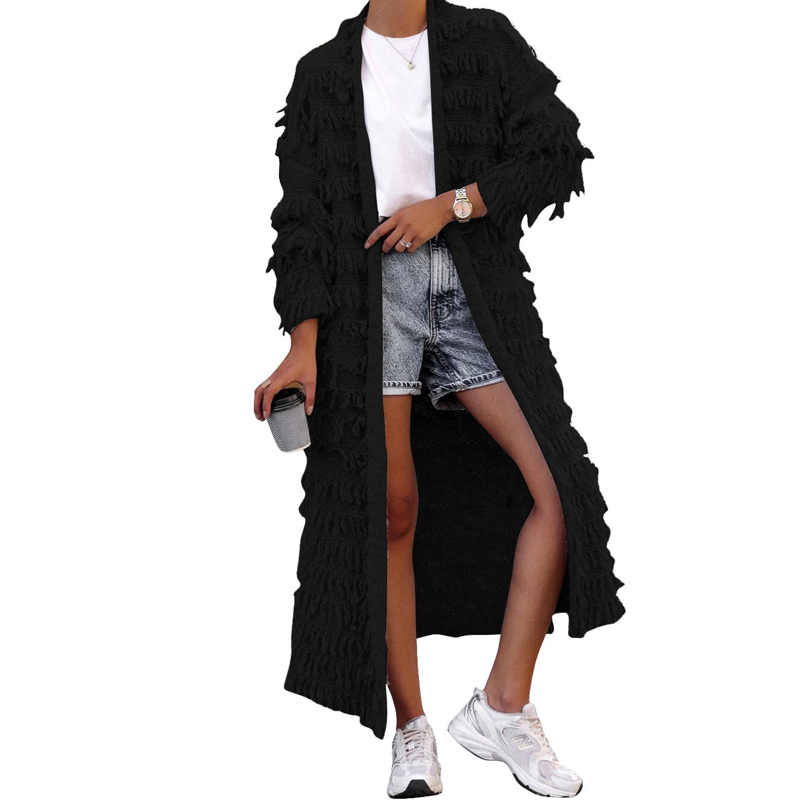 Women's Long Ruffled Open Front Cardigan Lightweight Casual Duster Coat ...