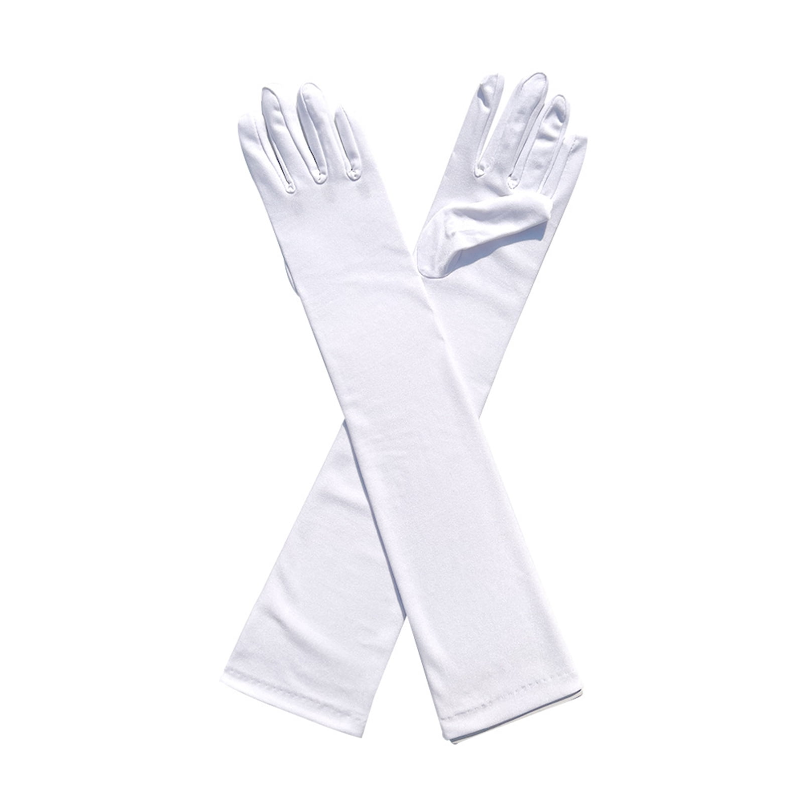Women's Long Satin Finger Gloves Elbow Length 1920s Opera Bridal Dance ...